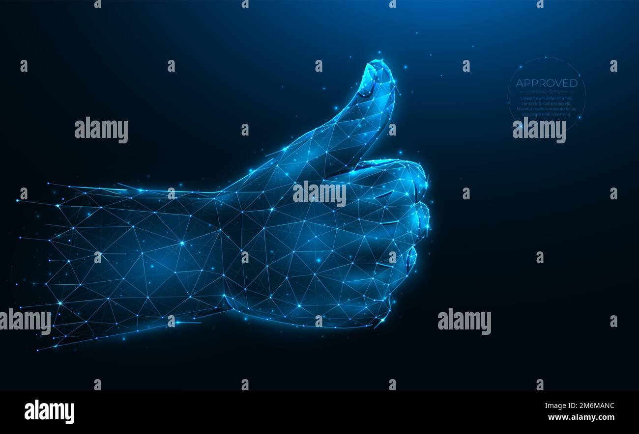 Approved. Thumb up or gesture of approval polygonal vector illustration ...