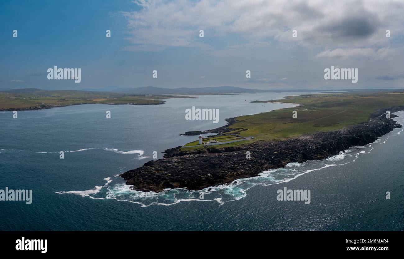 Drone panorama landscape of Boradhaven Bay and the hsitoric Broadhaven ...