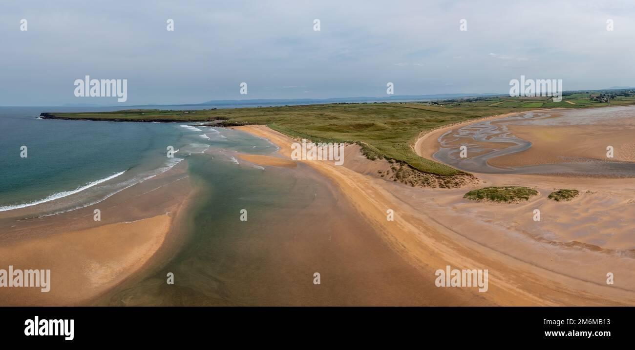 Panorama drone landscape view of the beautiful golden sand beach at ...