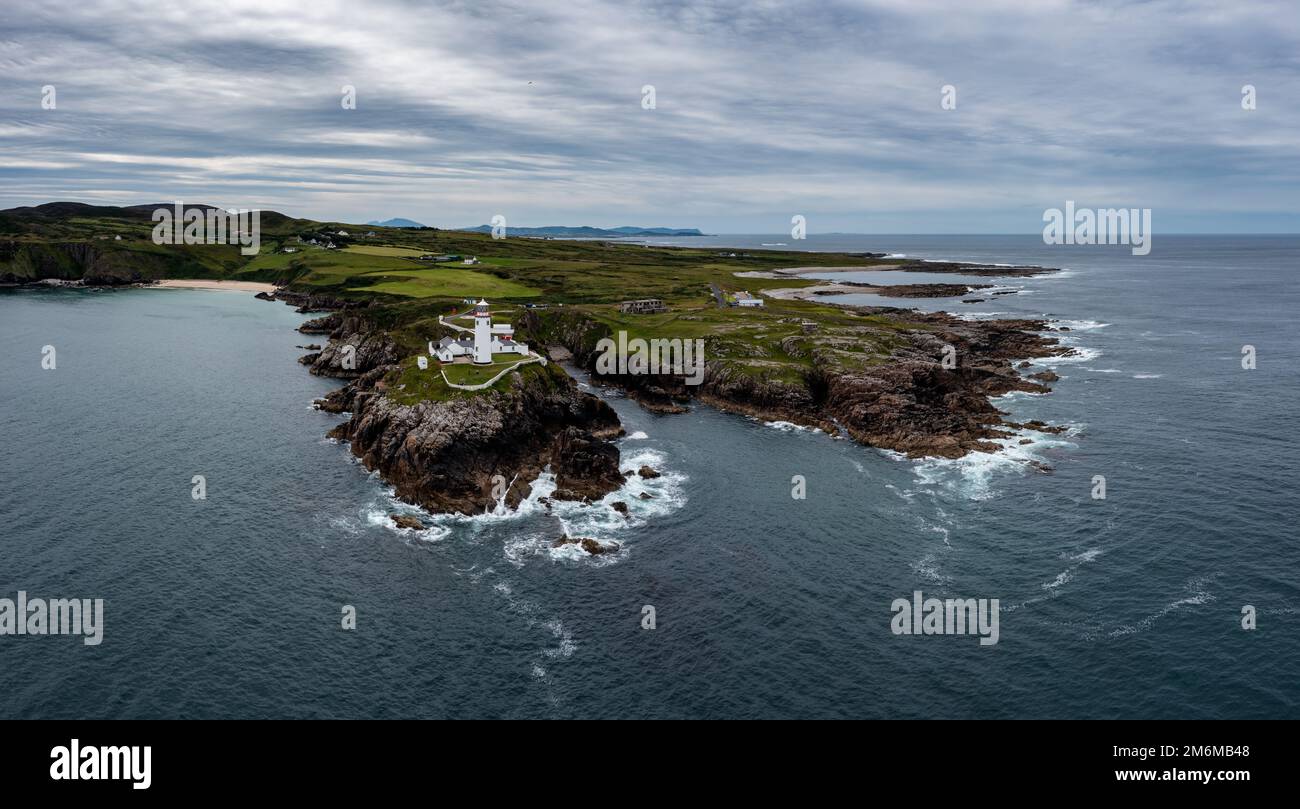 Drone landscape view of Fanad Head Lighthouse and Peninsula on the ...