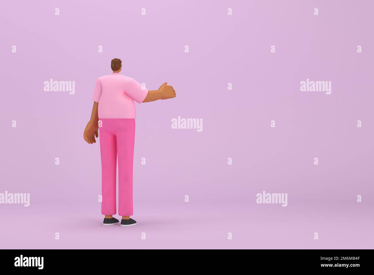The black man with pink clothes. He is expression of body and hand when ...
