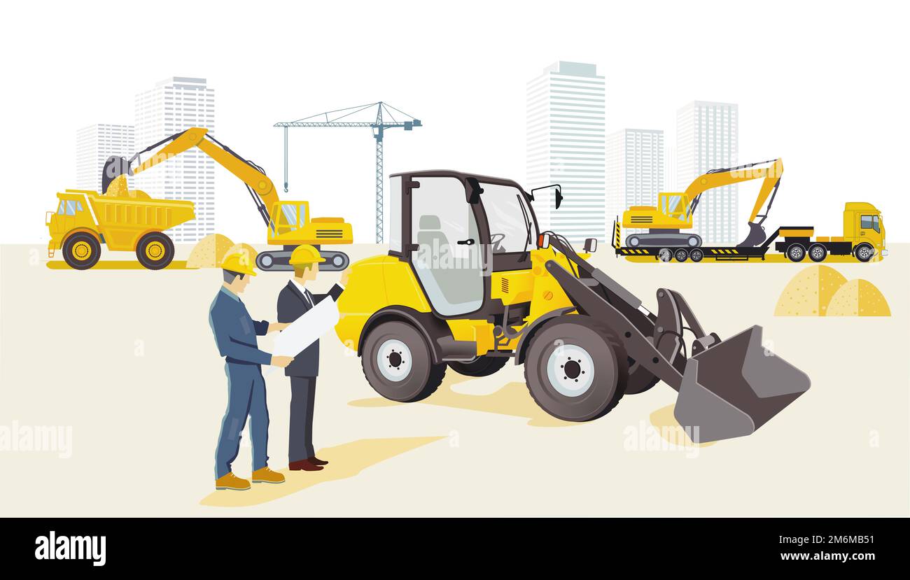 Excavator with bulldozer loading, illustration Stock Photo - Alamy