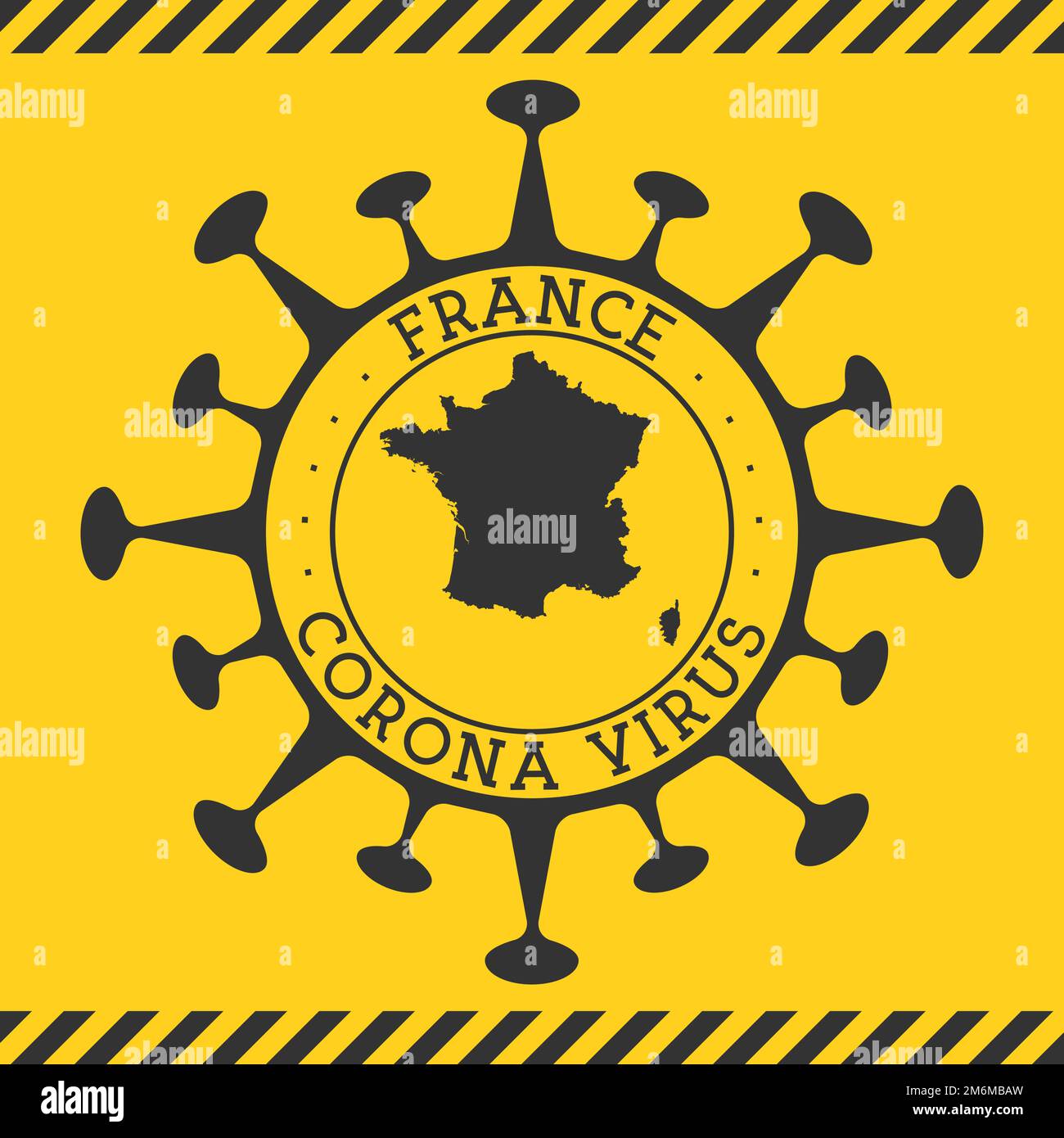 Coronavirus in France sign. Round badge with shape of virus and France ...