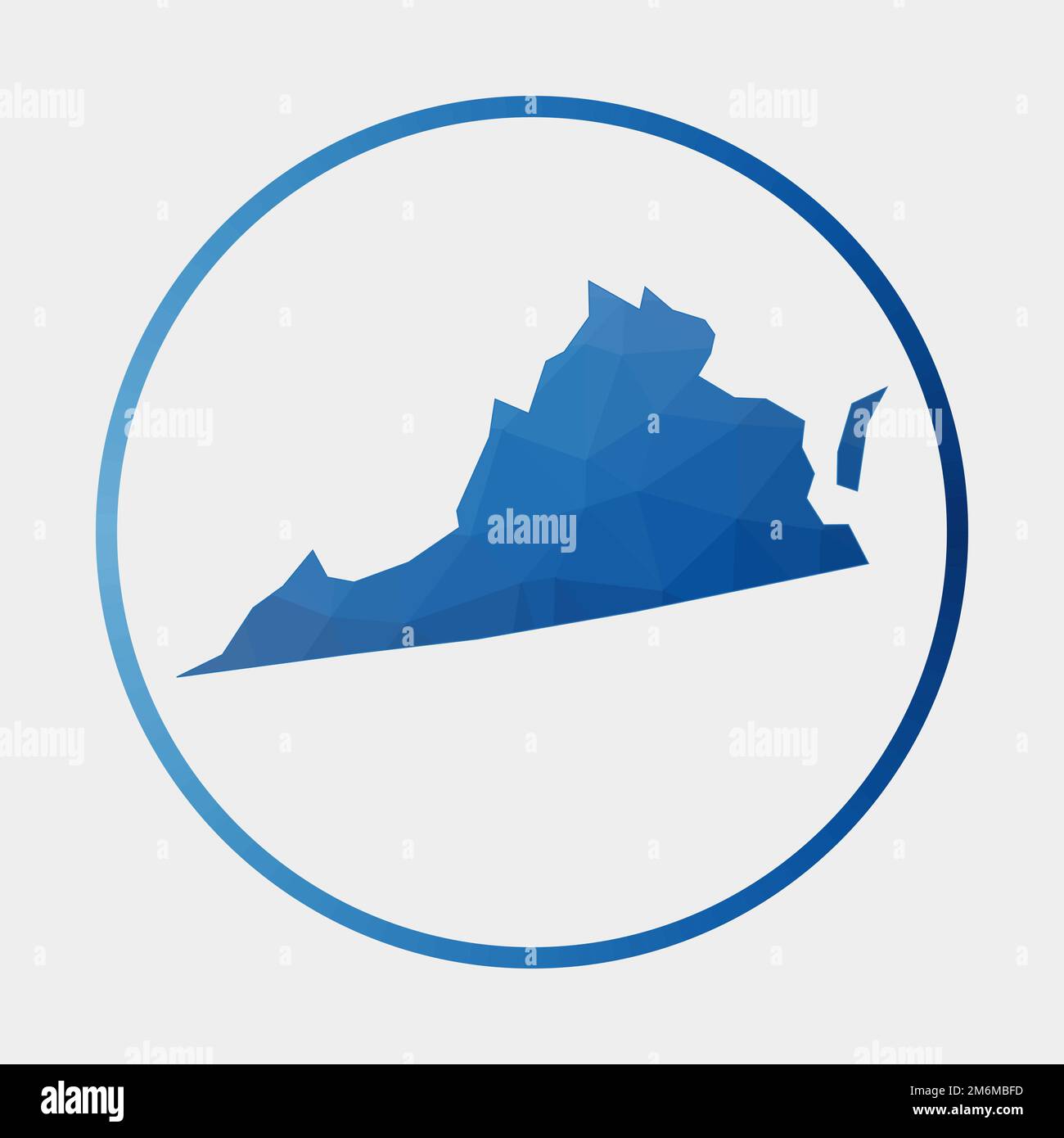 Virginia icon. Polygonal map of the US state in gradient ring. Round ...