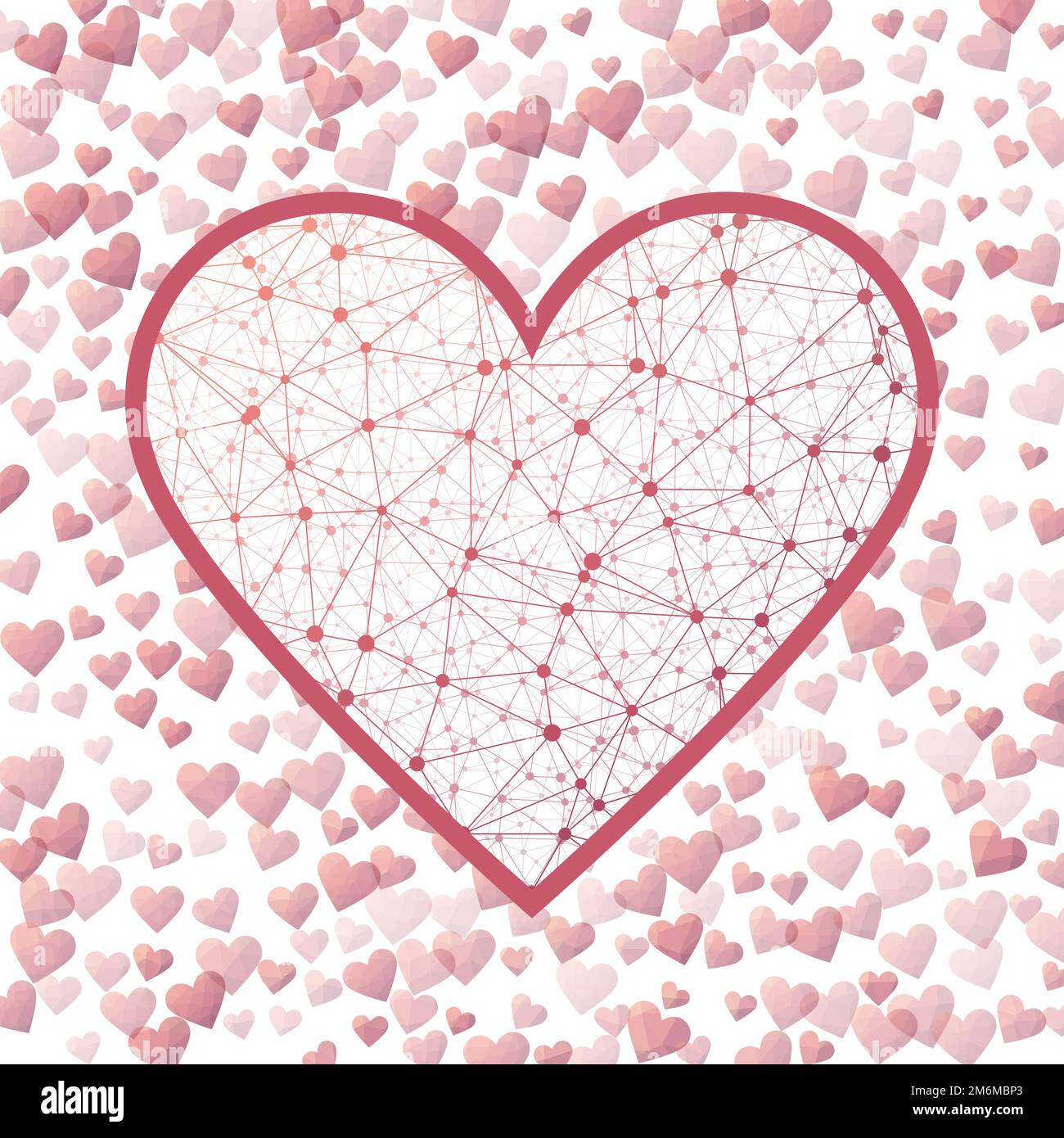 Cyber Valentine. Geometric heart mesh in pink and yellow color shades ...