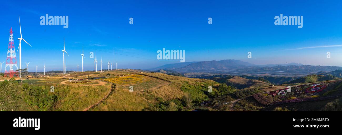 Wind turbines. Wind power generators. Alternative energy, reduce global ...