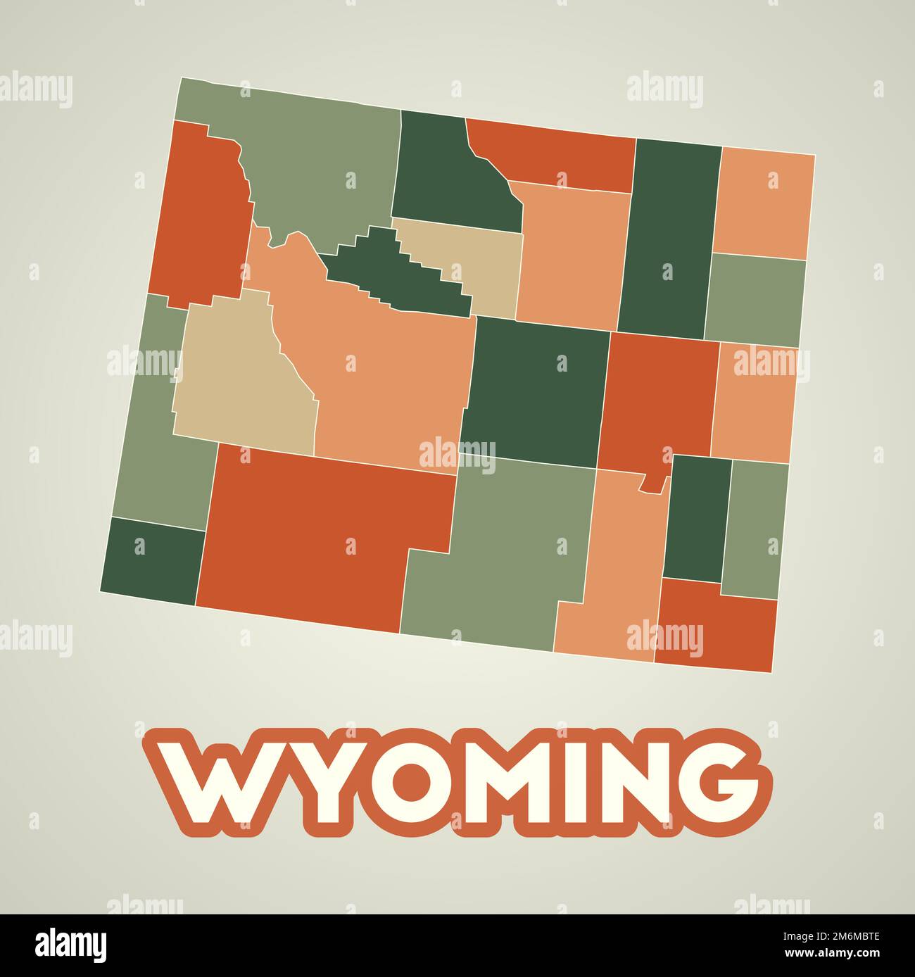 Wyoming poster in retro style. Map of the US state with regions in ...