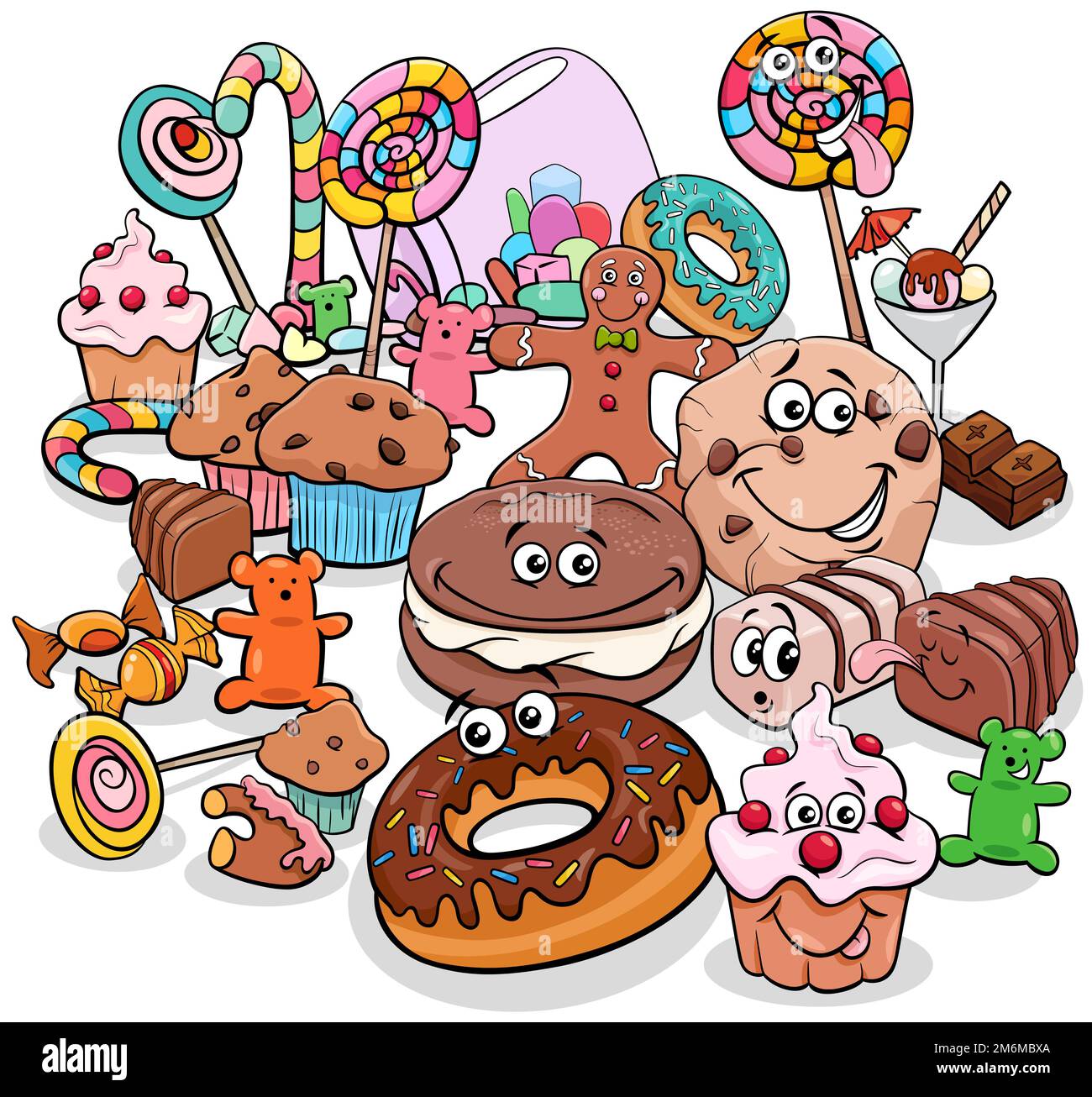 Cartoon sweet food objects characters group Stock Photo - Alamy