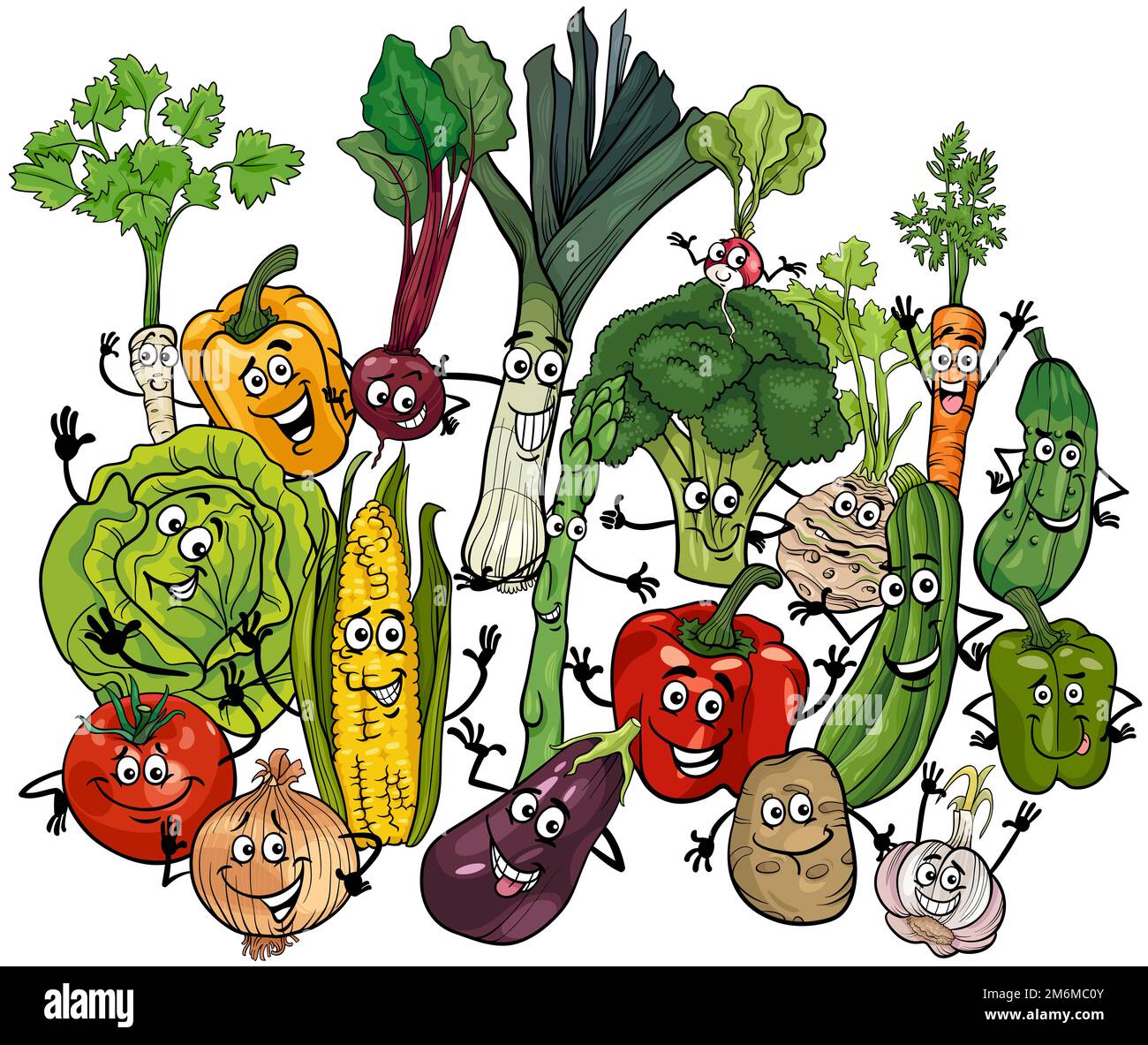 Funny cartoon vegetables characters group Stock Photo - Alamy