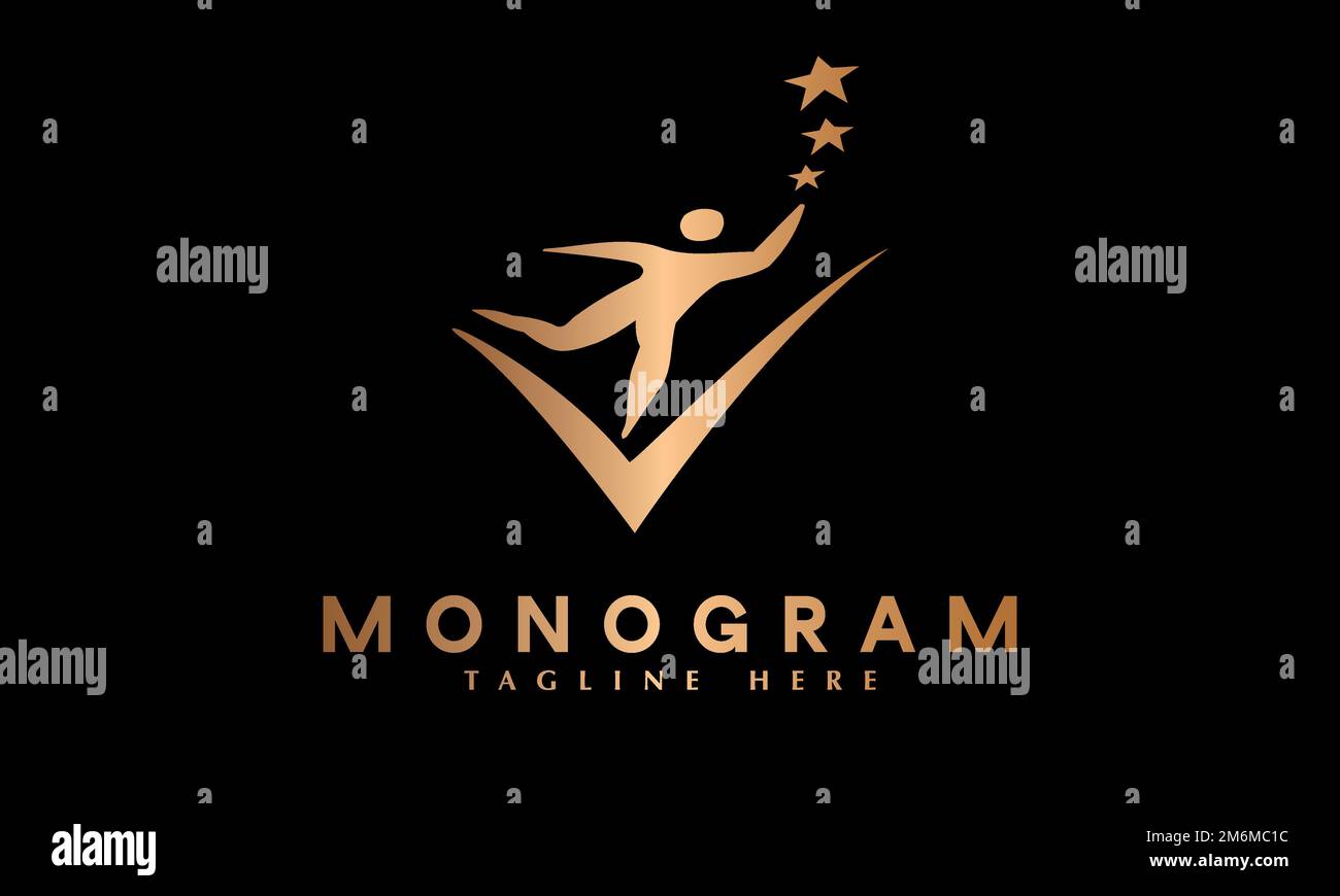 Man chasing Dreams with stars Abstract monogram vector logo template ...