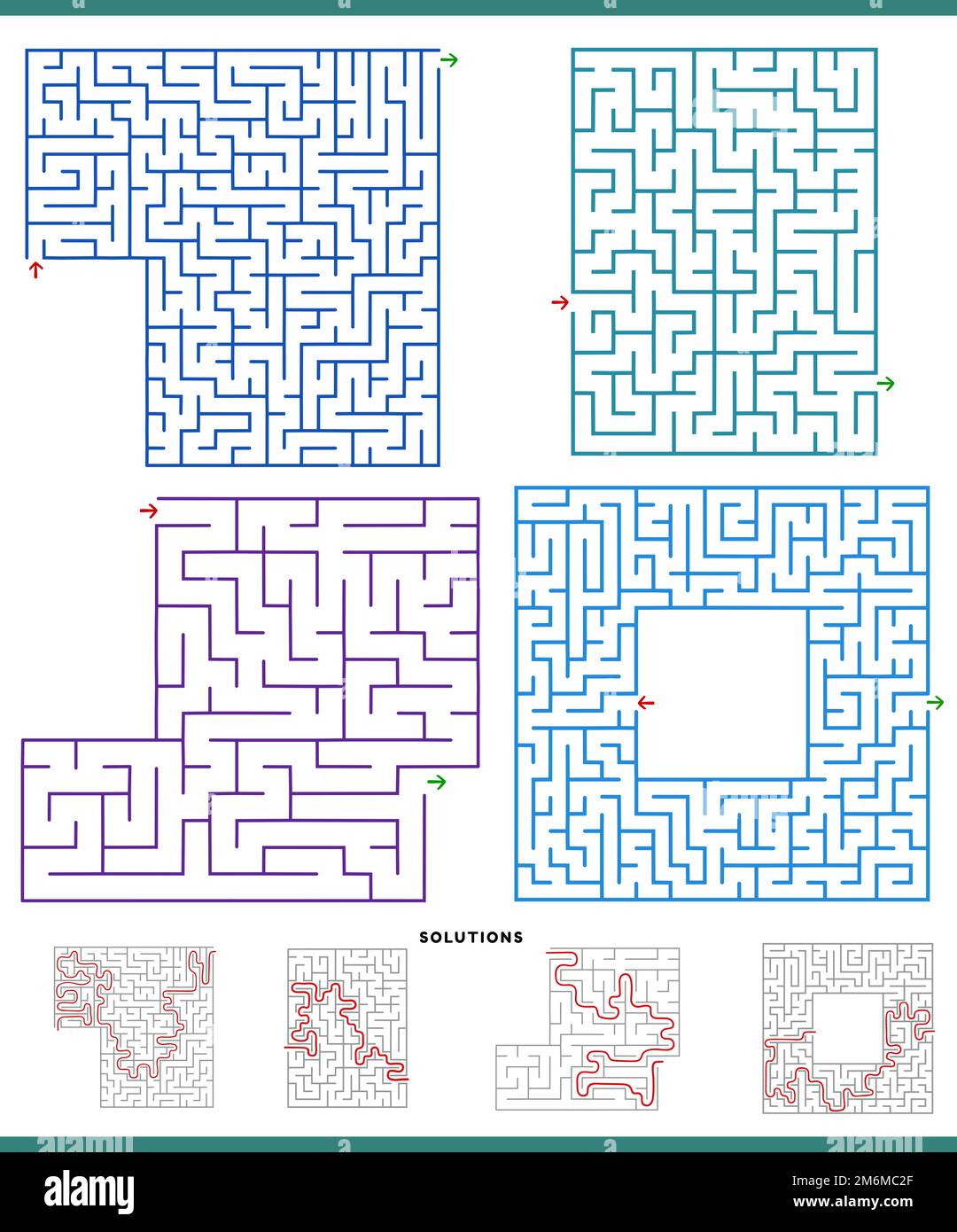 Maze games graphs set with solutions Stock Photo - Alamy