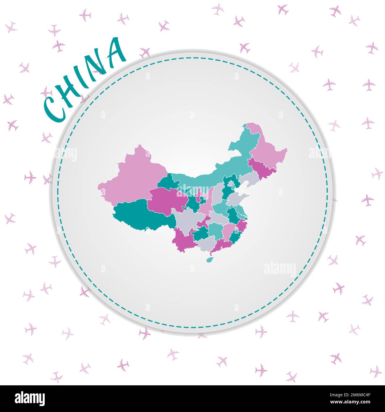 China map design. Map of the country with regions in emerald-amethyst ...