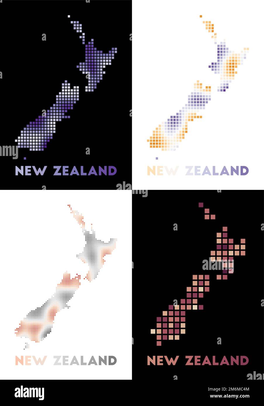New Zealand map. Collection of maps of New Zealand in dotted style ...