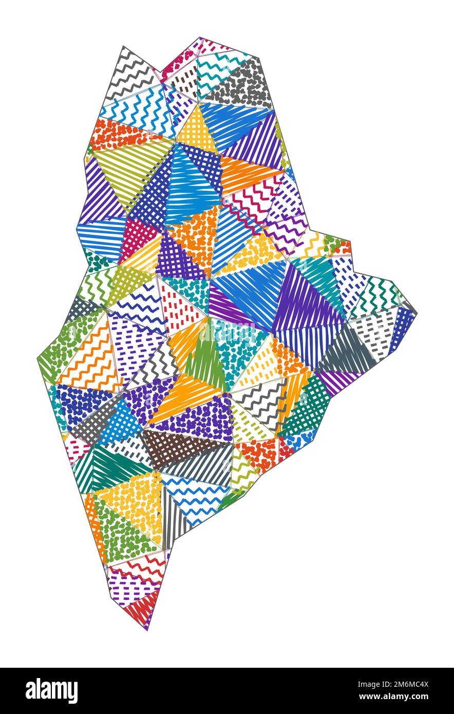 Kid style map of Maine. Hand drawn polygons in the shape of Maine ...