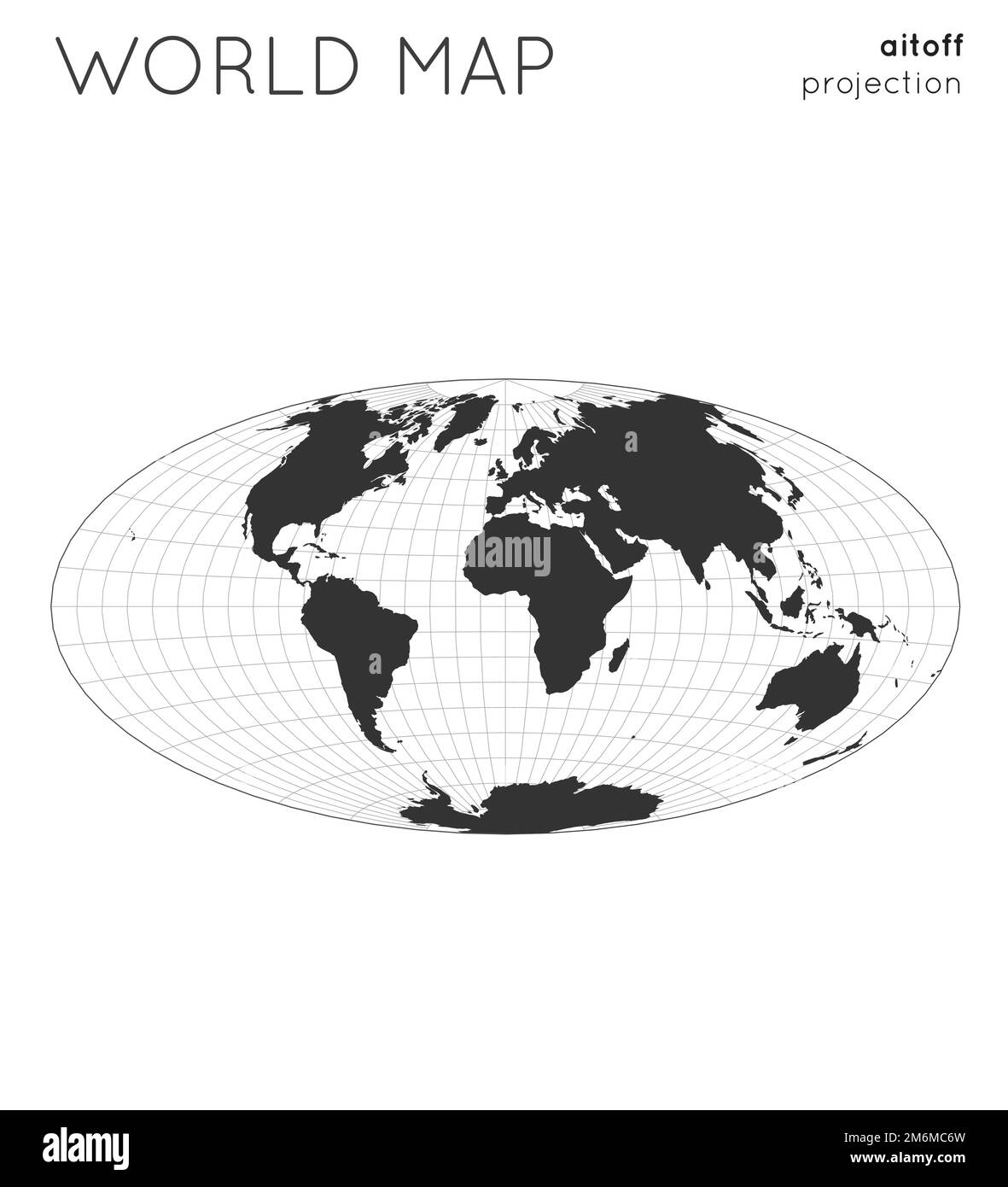 World map. Globe in Aitoff projection, with graticule lines style ...