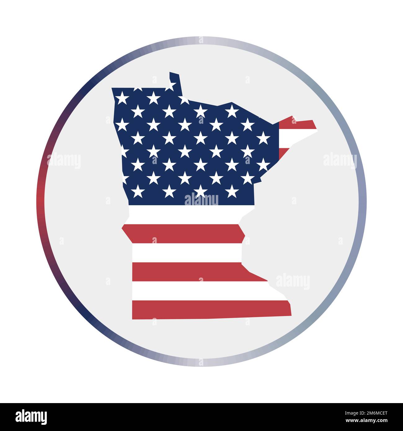 Minnesota icon. Shape of the US state with Minnesota flag. Round sign ...