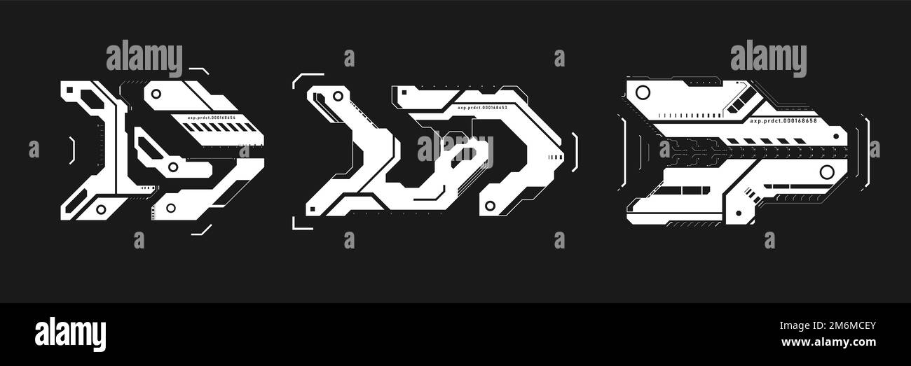 Set of cyberpunk arrows. Kit of futuristic interface cyber elements. Cyberpunk pointers ...