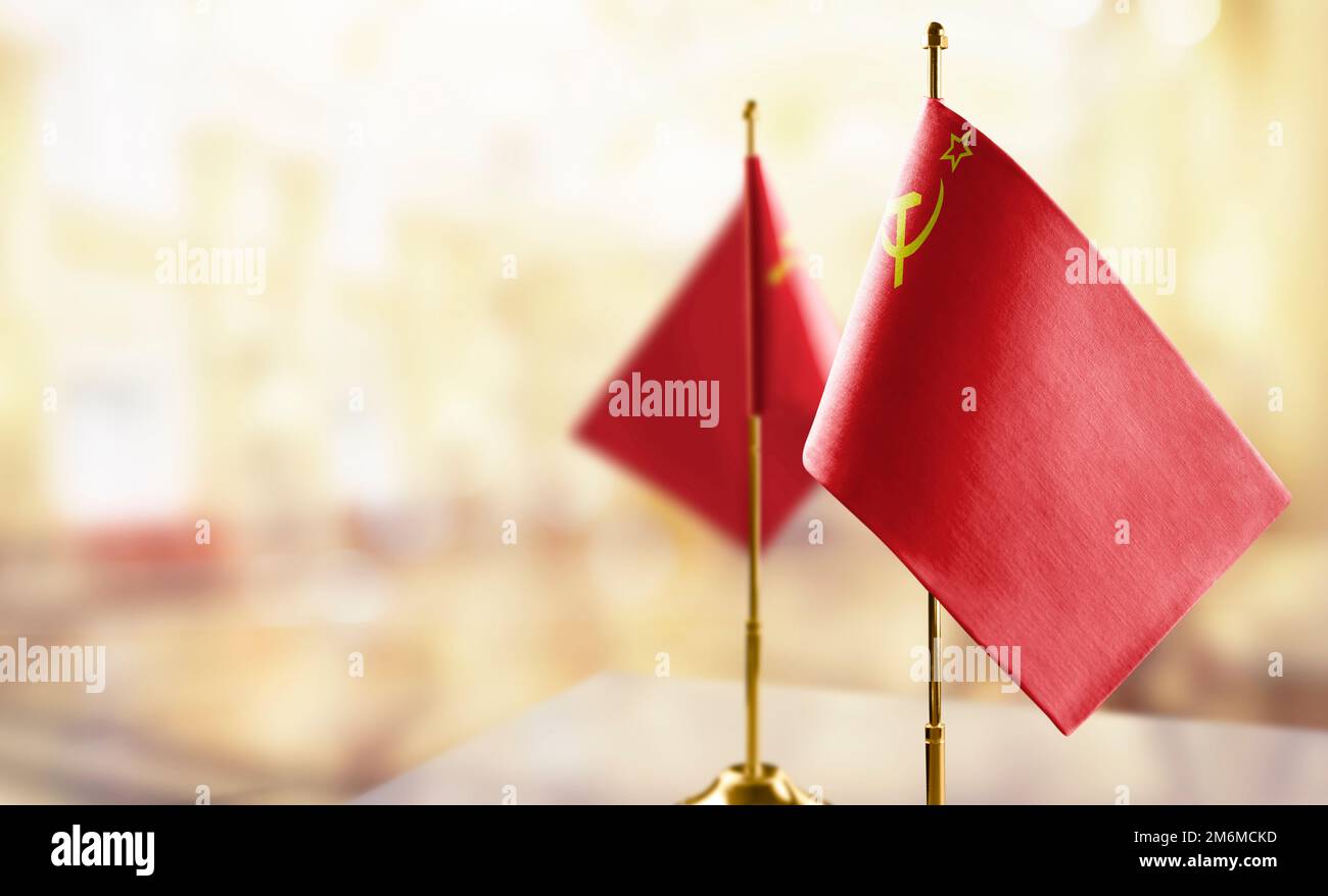 Small flags of the USSR on an abstract blurry background Stock Photo ...