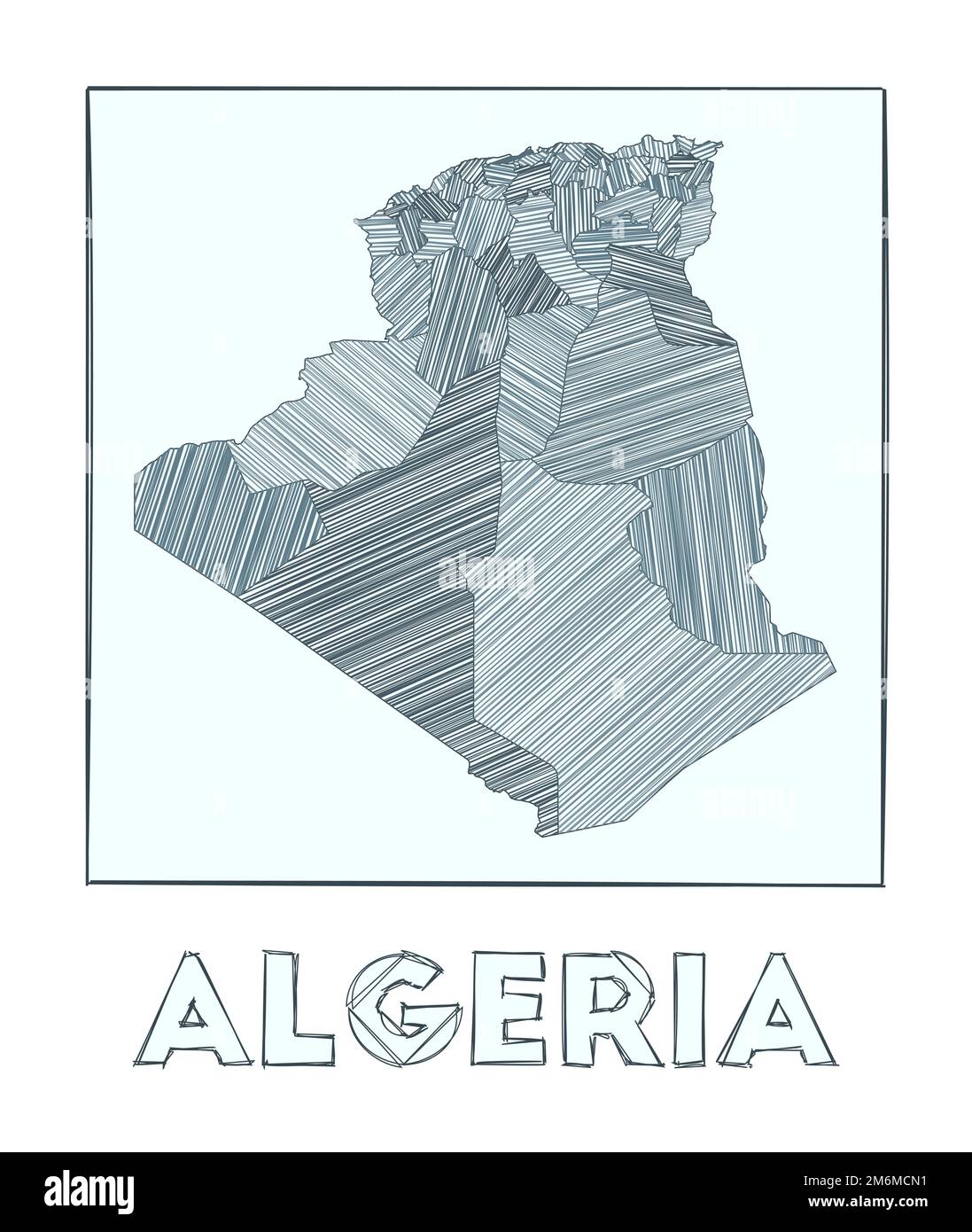 Sketch map of Algeria. Grayscale hand drawn map of the country. Filled ...