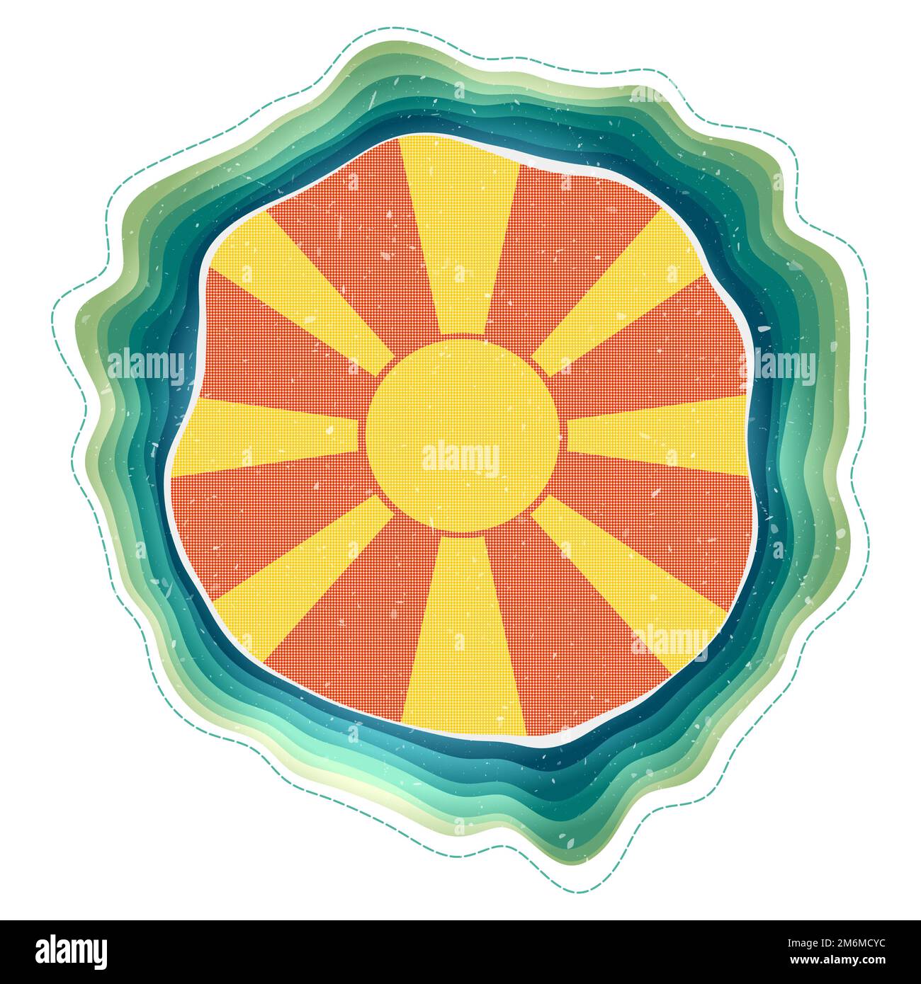 Macedonia flag in frame. Badge of the country. Layered circular sign ...