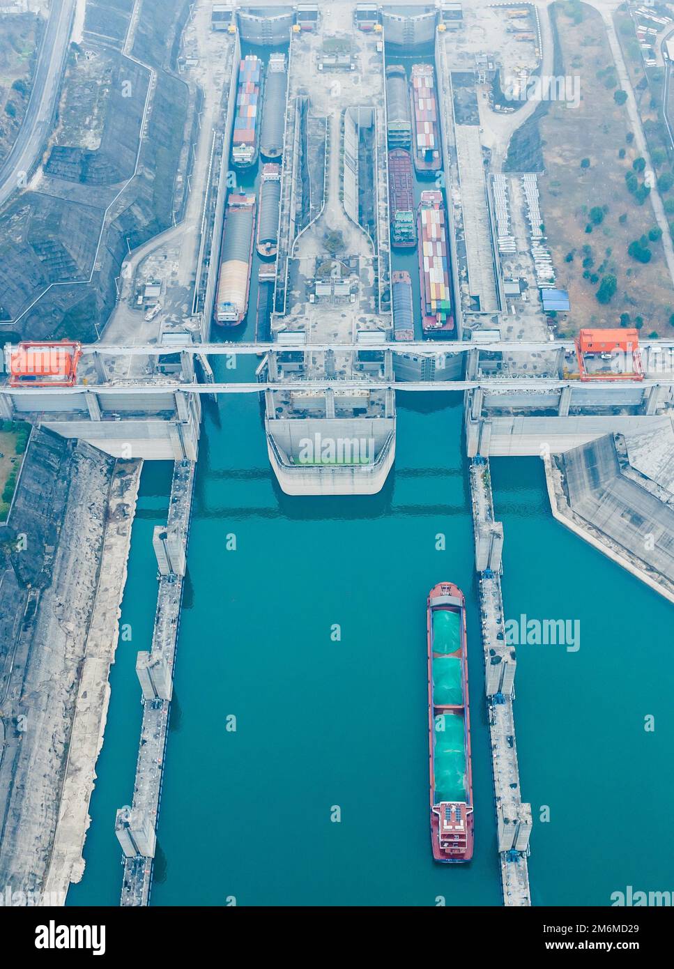 Aerial photos show ships orderly passing the Three Gorges ship lock in ...