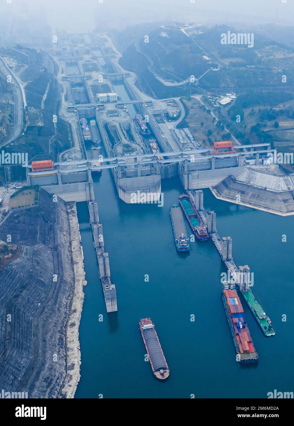 Aerial photos show ships orderly passing the Three Gorges ship lock in ...