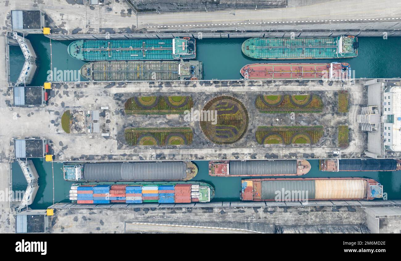 Aerial photos show ships orderly passing the Three Gorges ship lock in ...