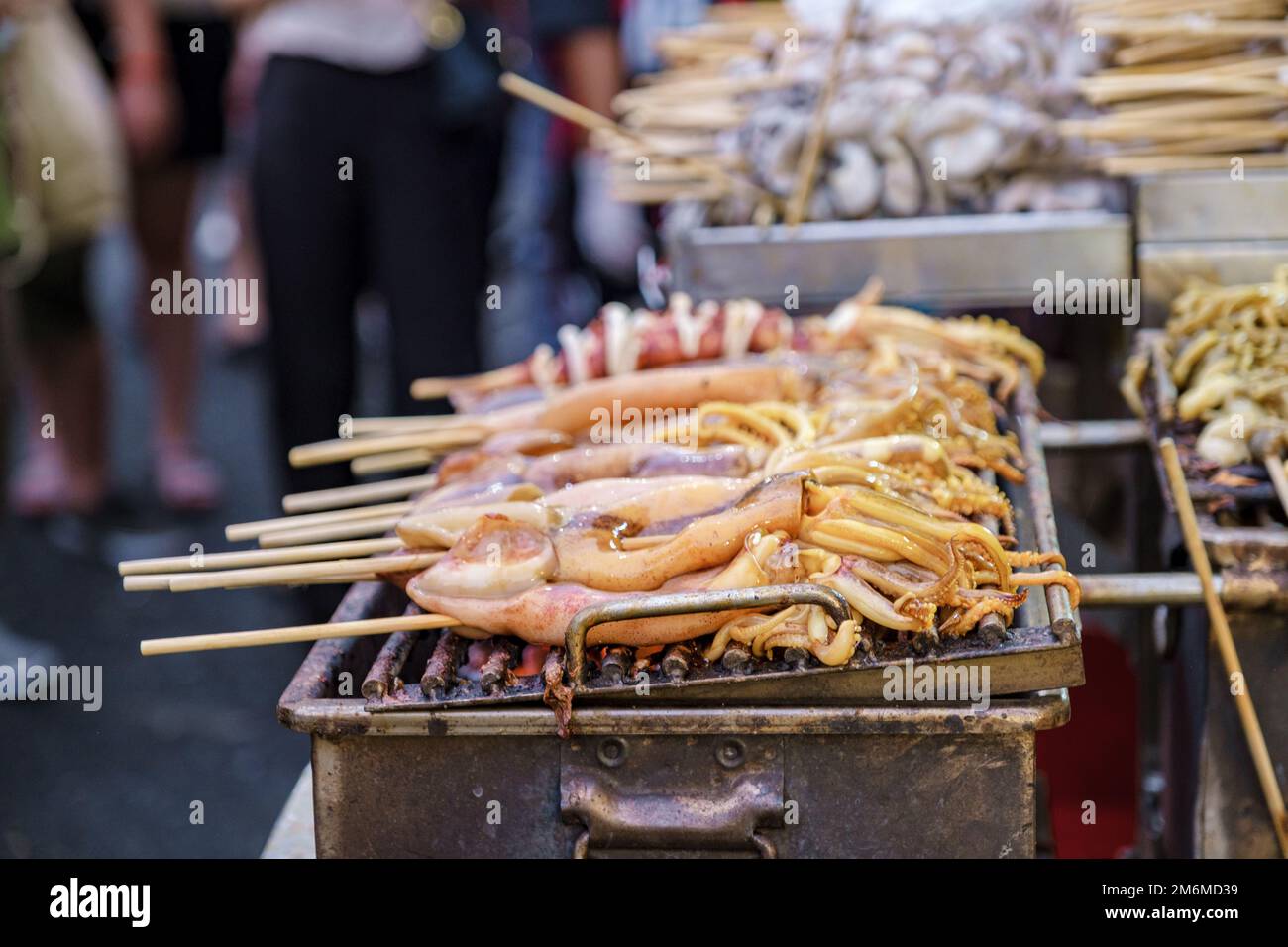 Grilled squid, China town Bangkok Thailand, Calamari fish bbq on the ...