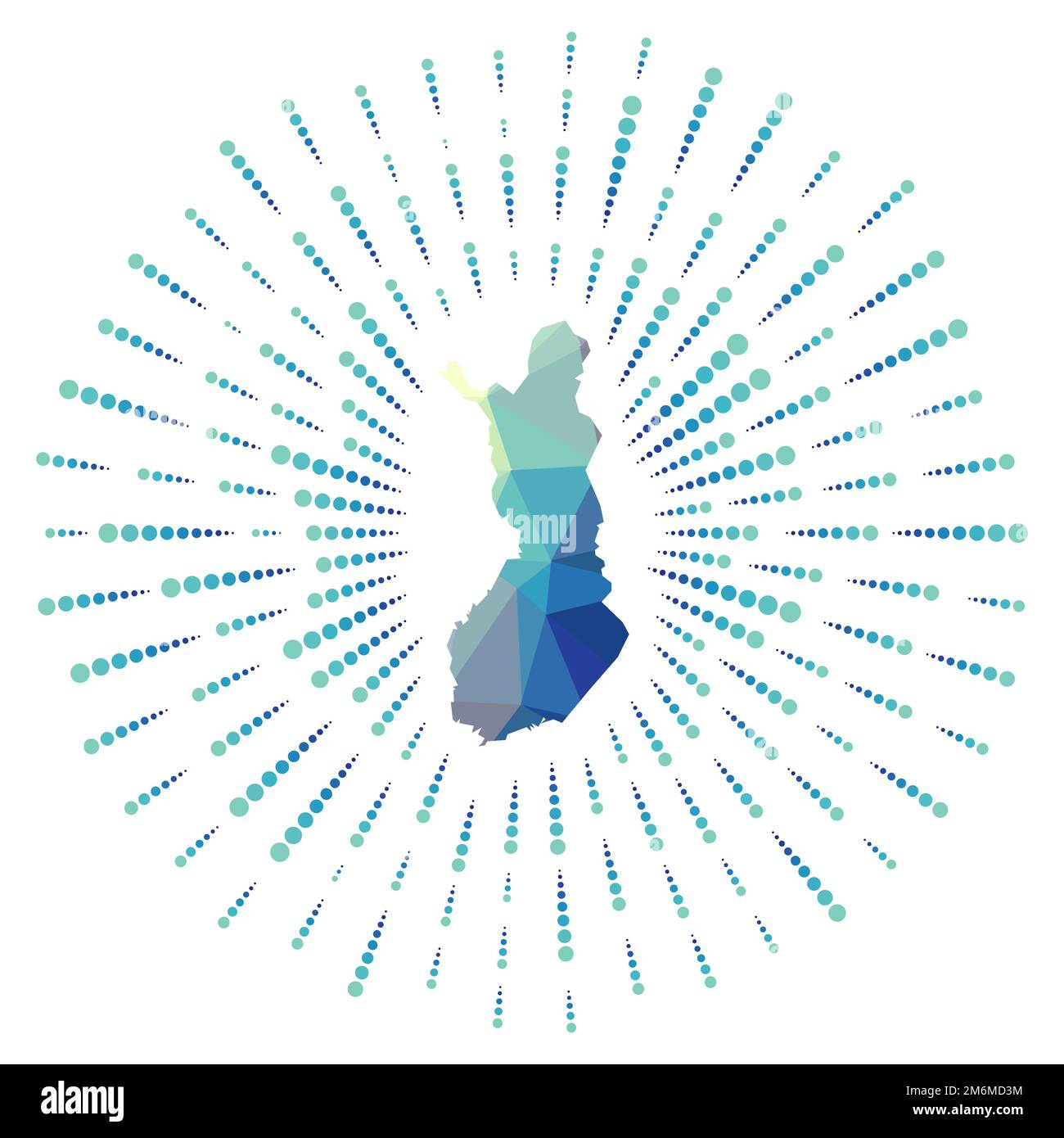 Shape of Finland, polygonal sunburst. Map of the country with colorful ...