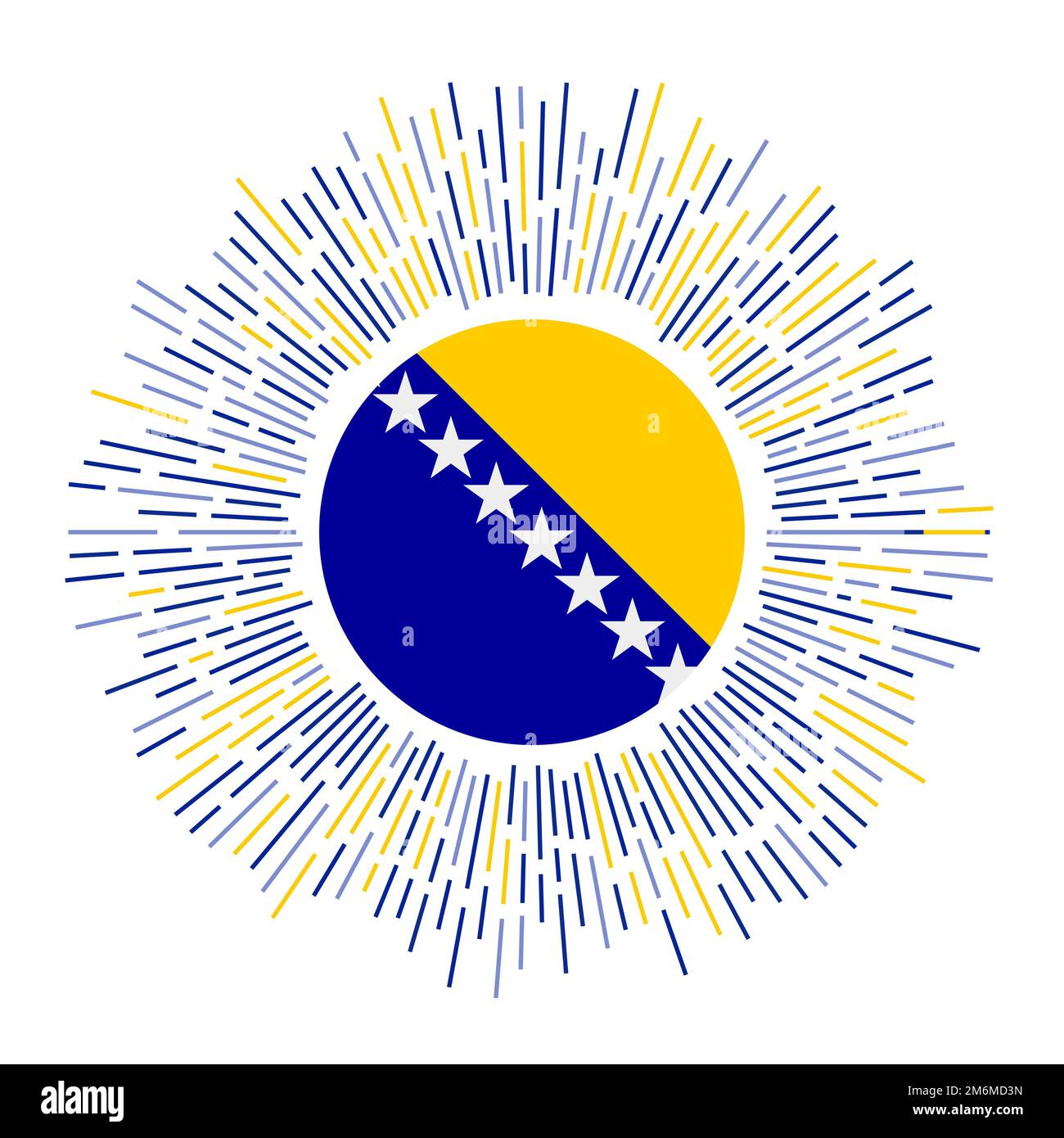 Bosnia sign. Country flag with colorful rays. Radiant sunburst with ...