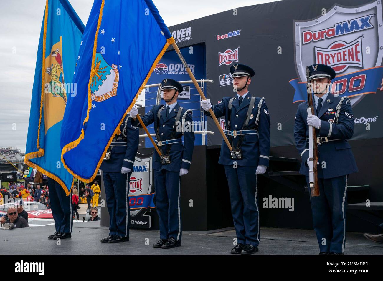 Dover Air Force Base Honor Guard members present the colors before the ...