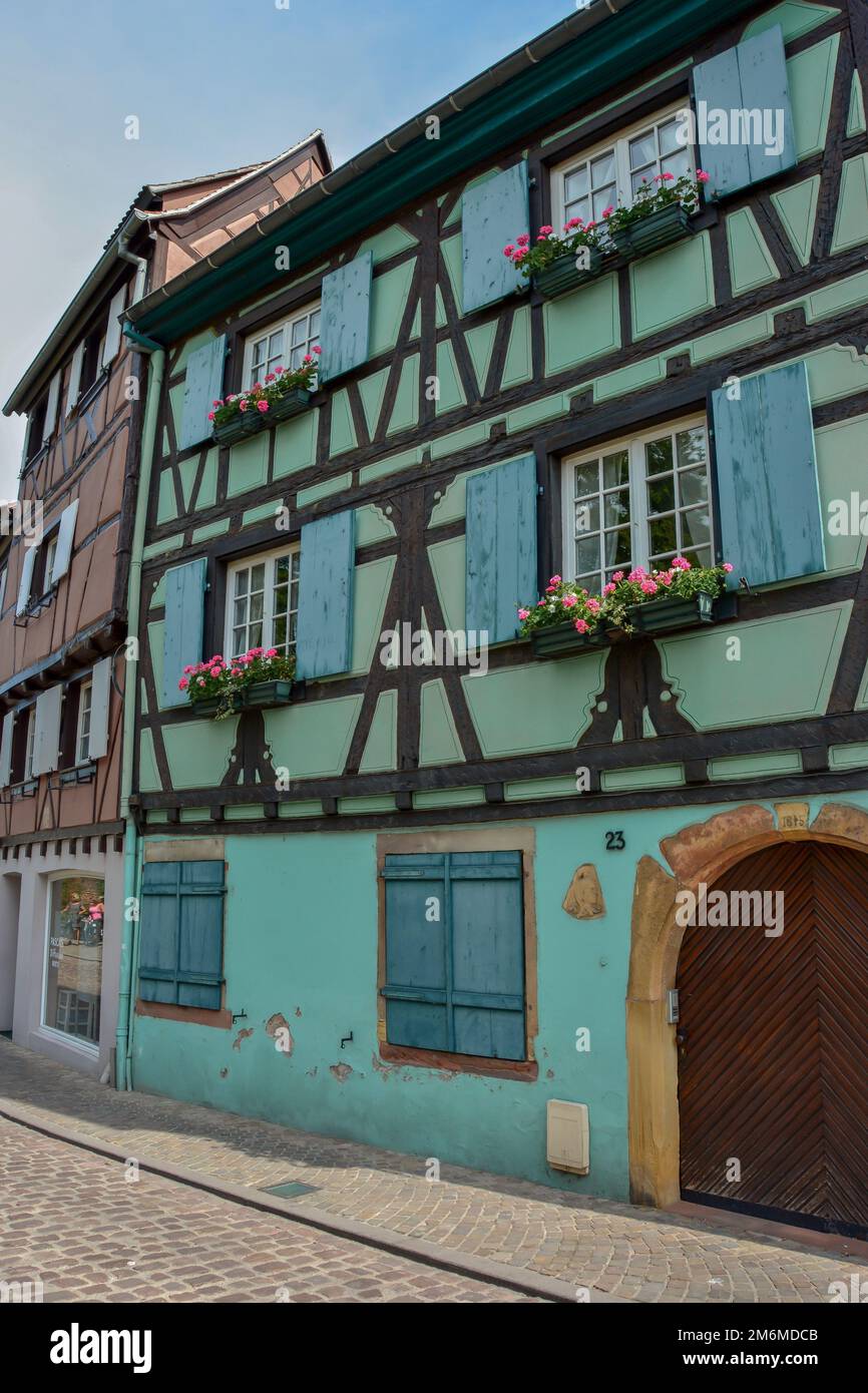 The Streets of Colmar with typical colorful houses in Alsace, France ...