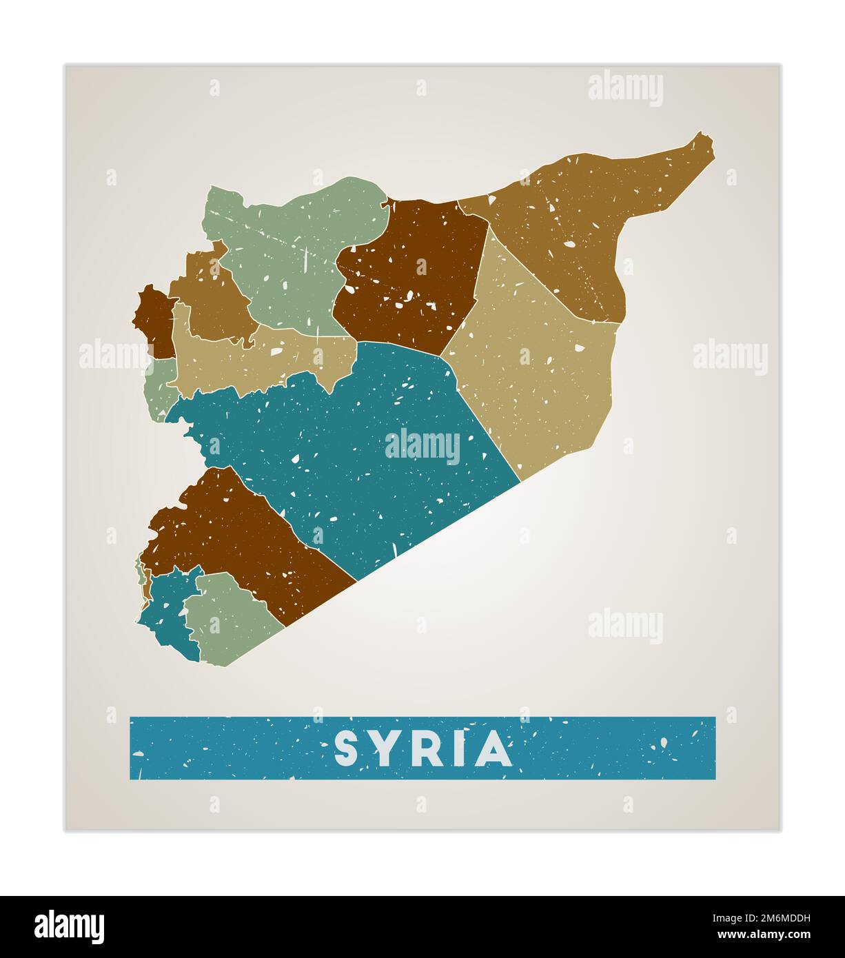 Syria map. Country poster with regions. Old grunge texture. Shape of ...