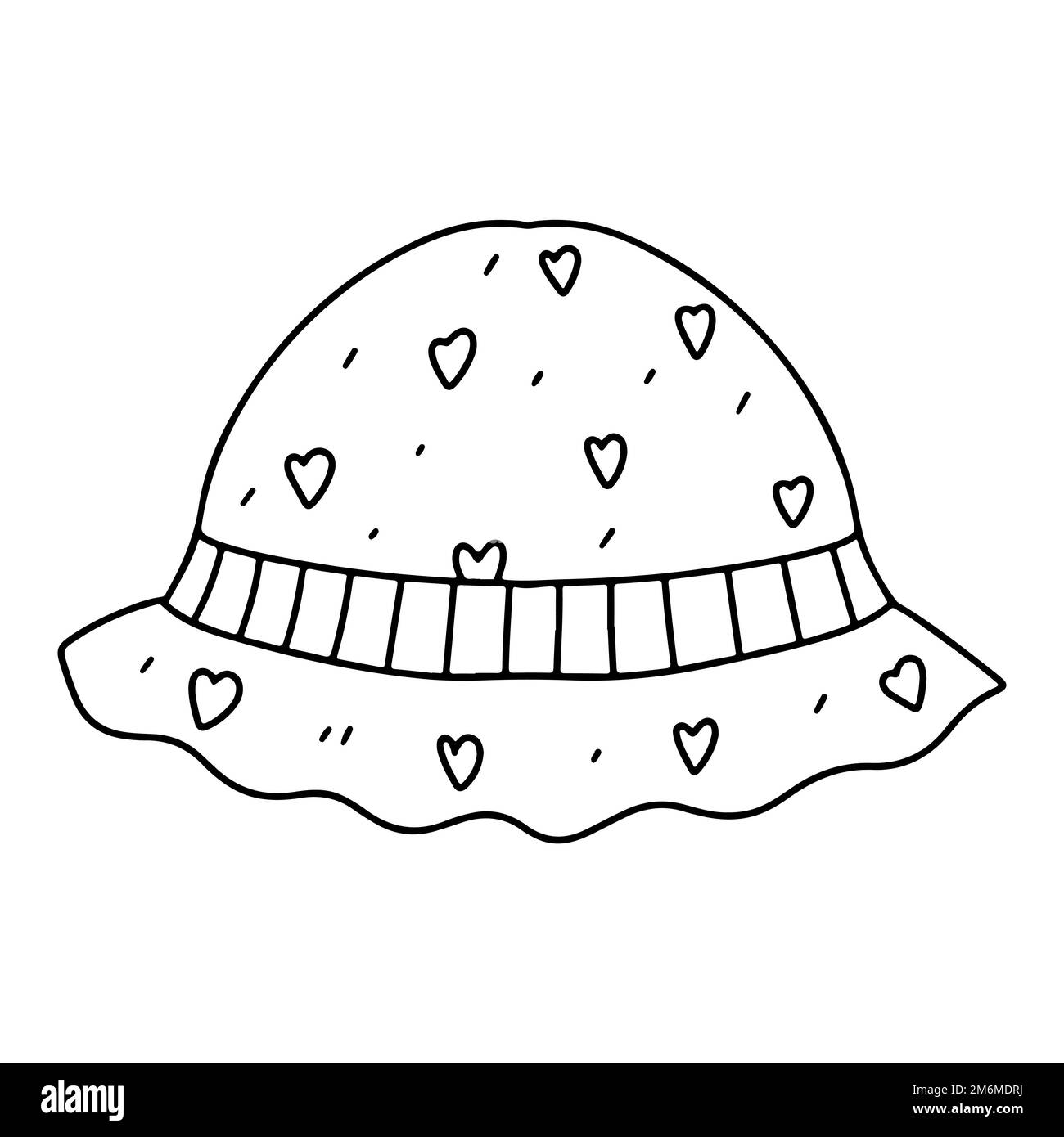 Sun hat with hearts in hand drawn doodle style. Vector illustration on ...