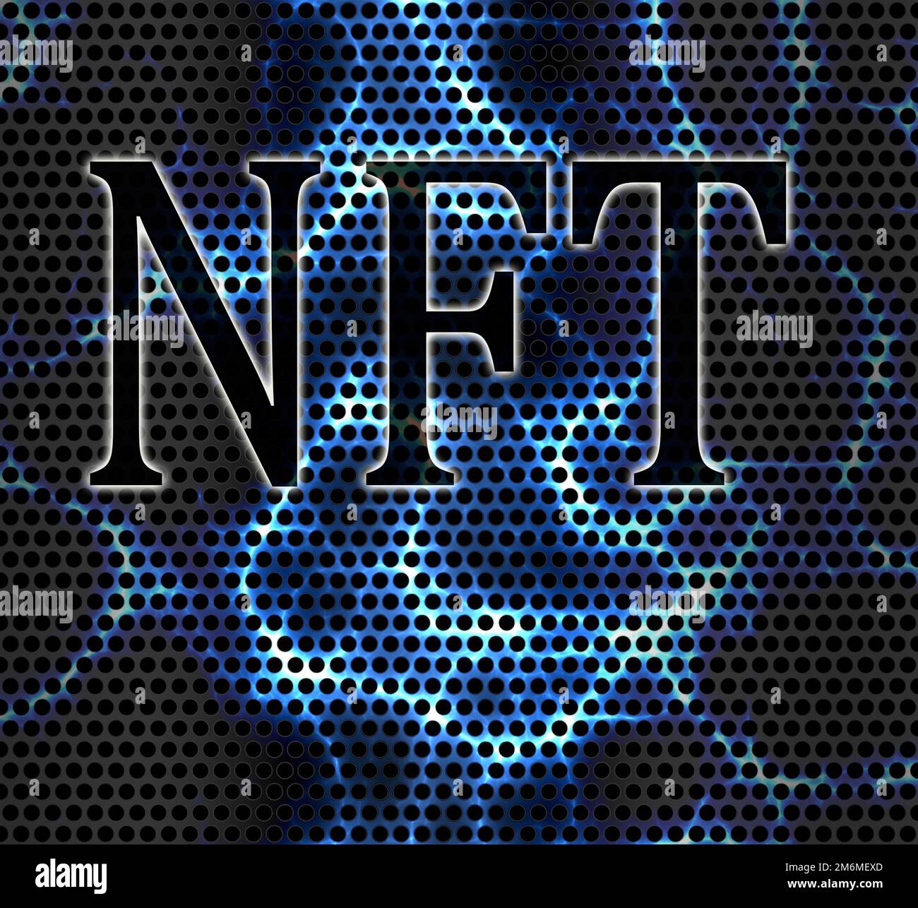 NFT ( Non-Fungible Token -- a blockchain asset) text over electricity ...