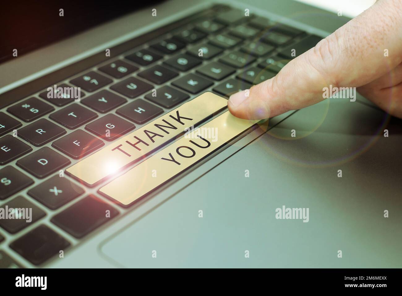 Text sign showing Thank You. Internet Concept replaying on something ...