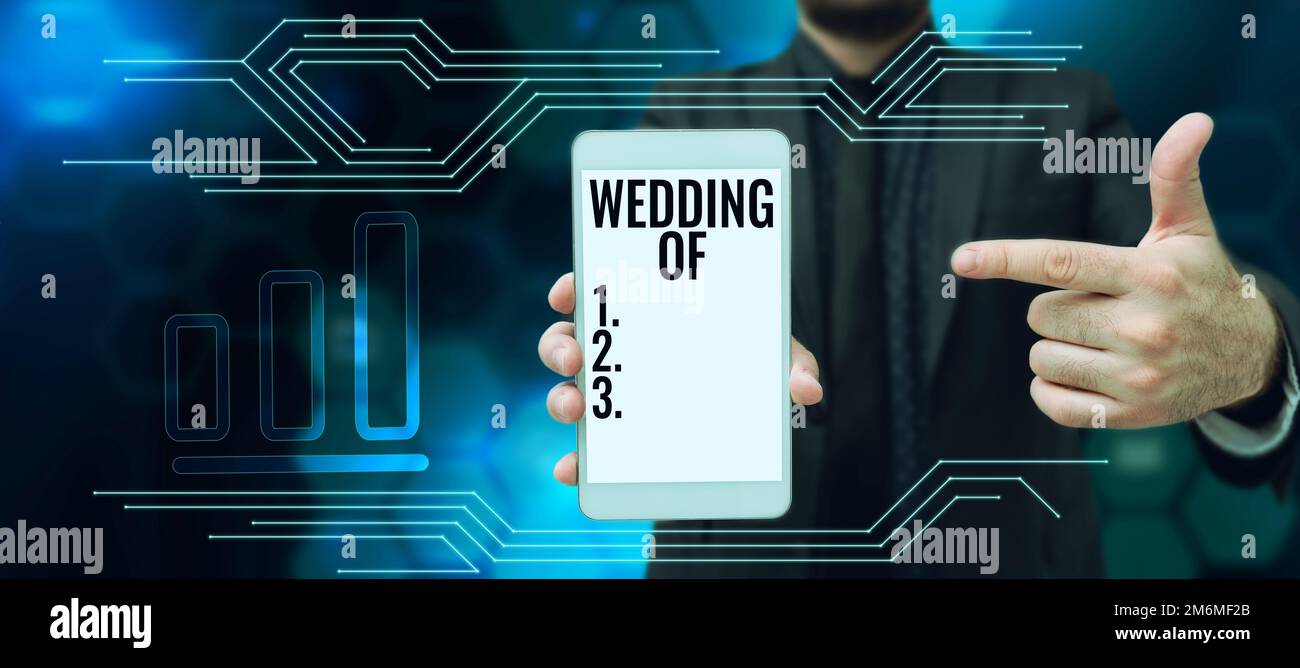 Text caption presenting Wedding Of. Business idea announcing that man ...