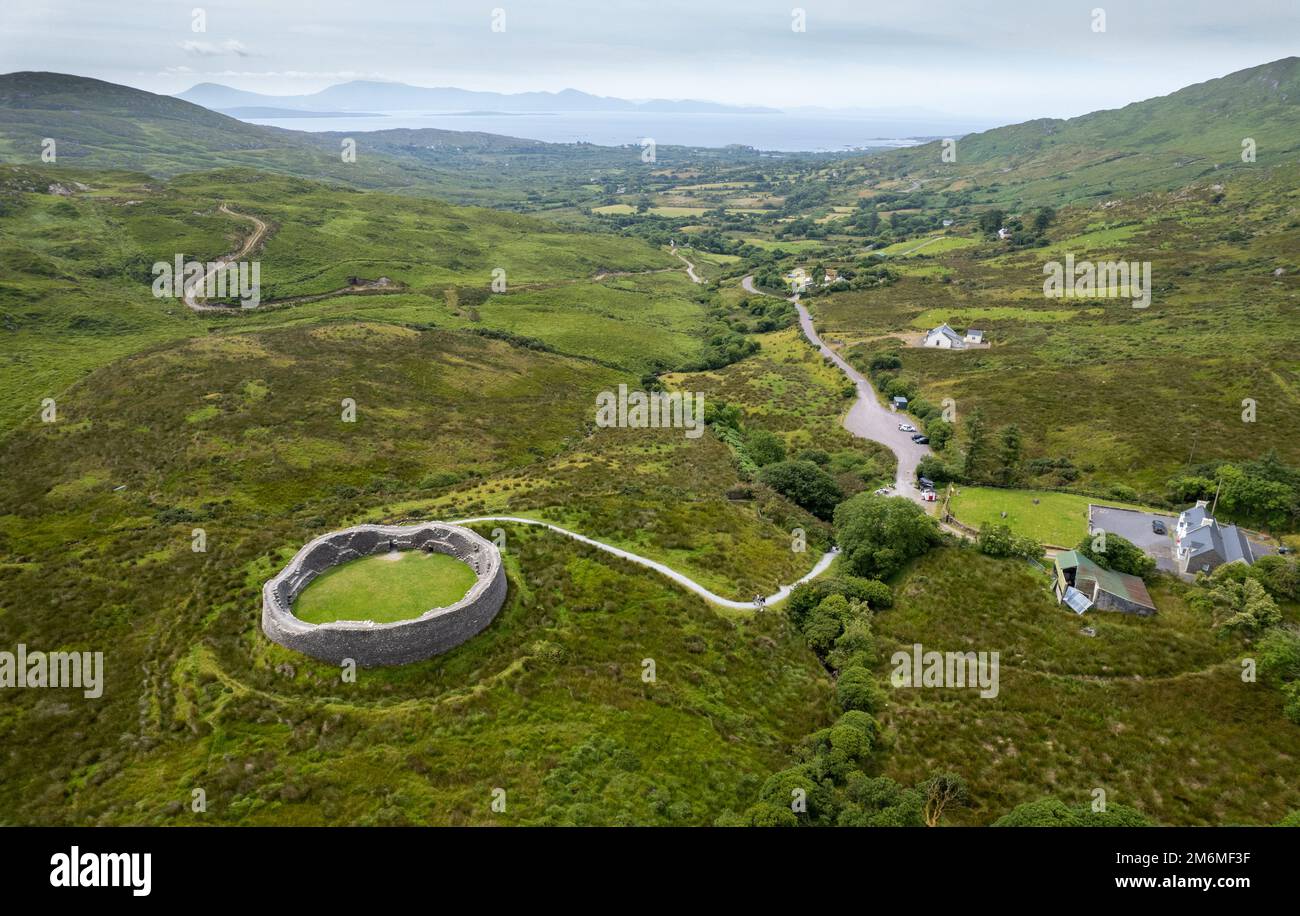 Drone aerial view of ruined Staigue stone fort Iveragh peninsula in ...