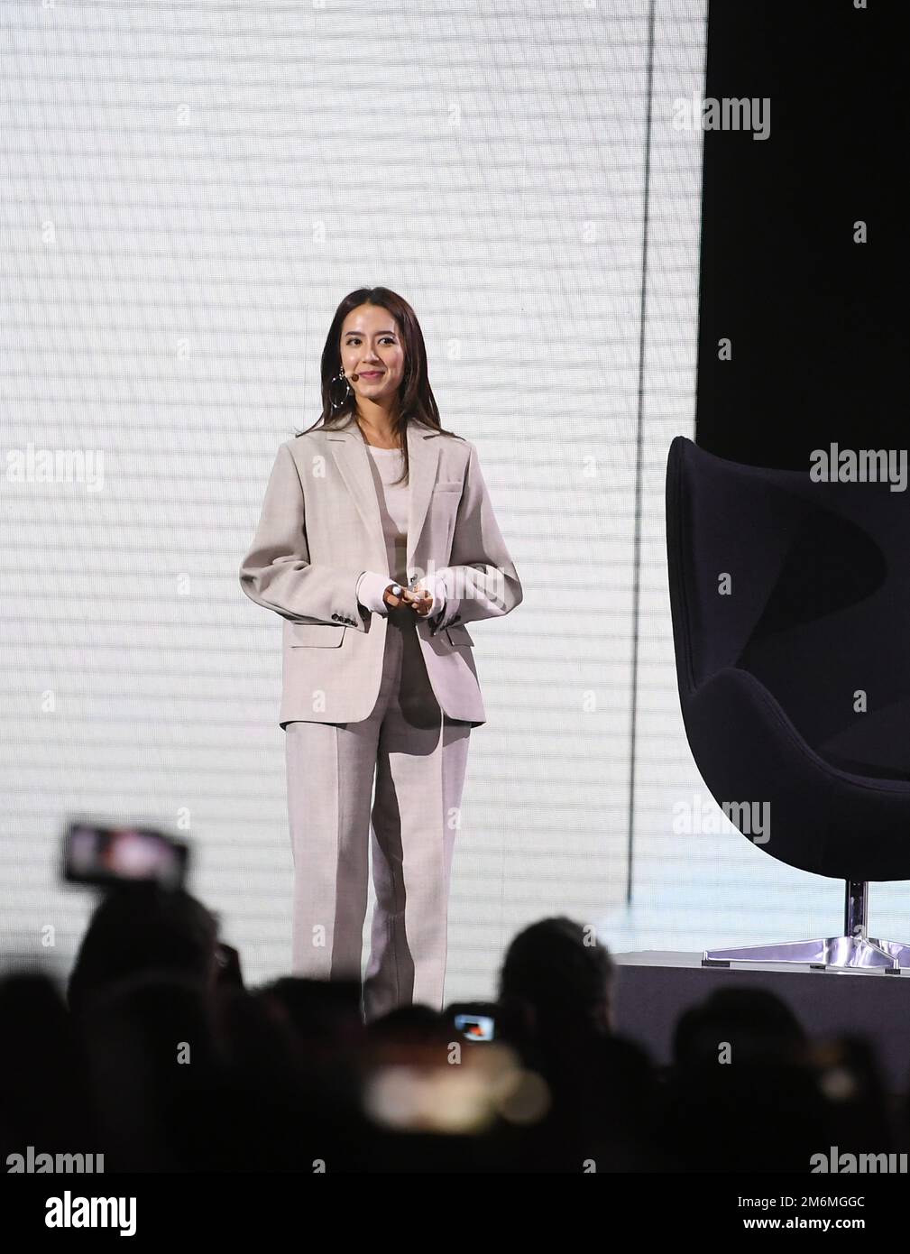 Artist Punita Bajaj speaks during the CES 2023 media day at Mandalay ...