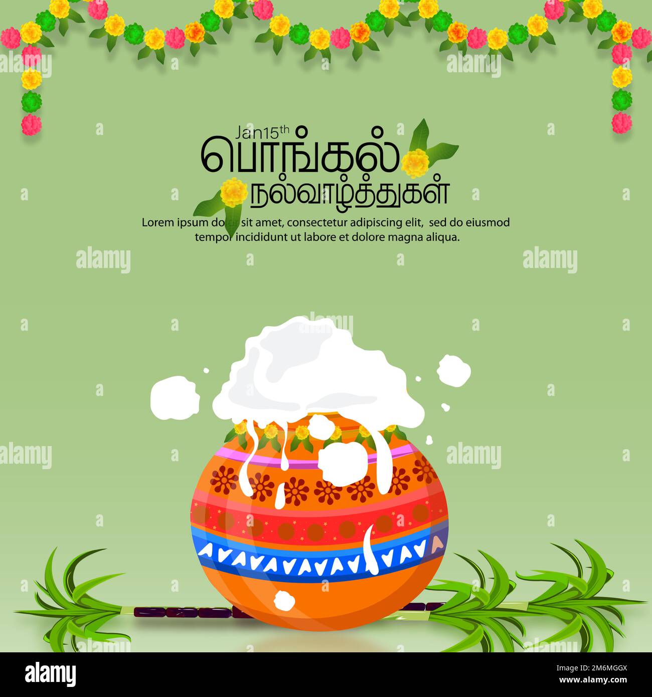 Happy Pongal religious festival of South India celebration background ...
