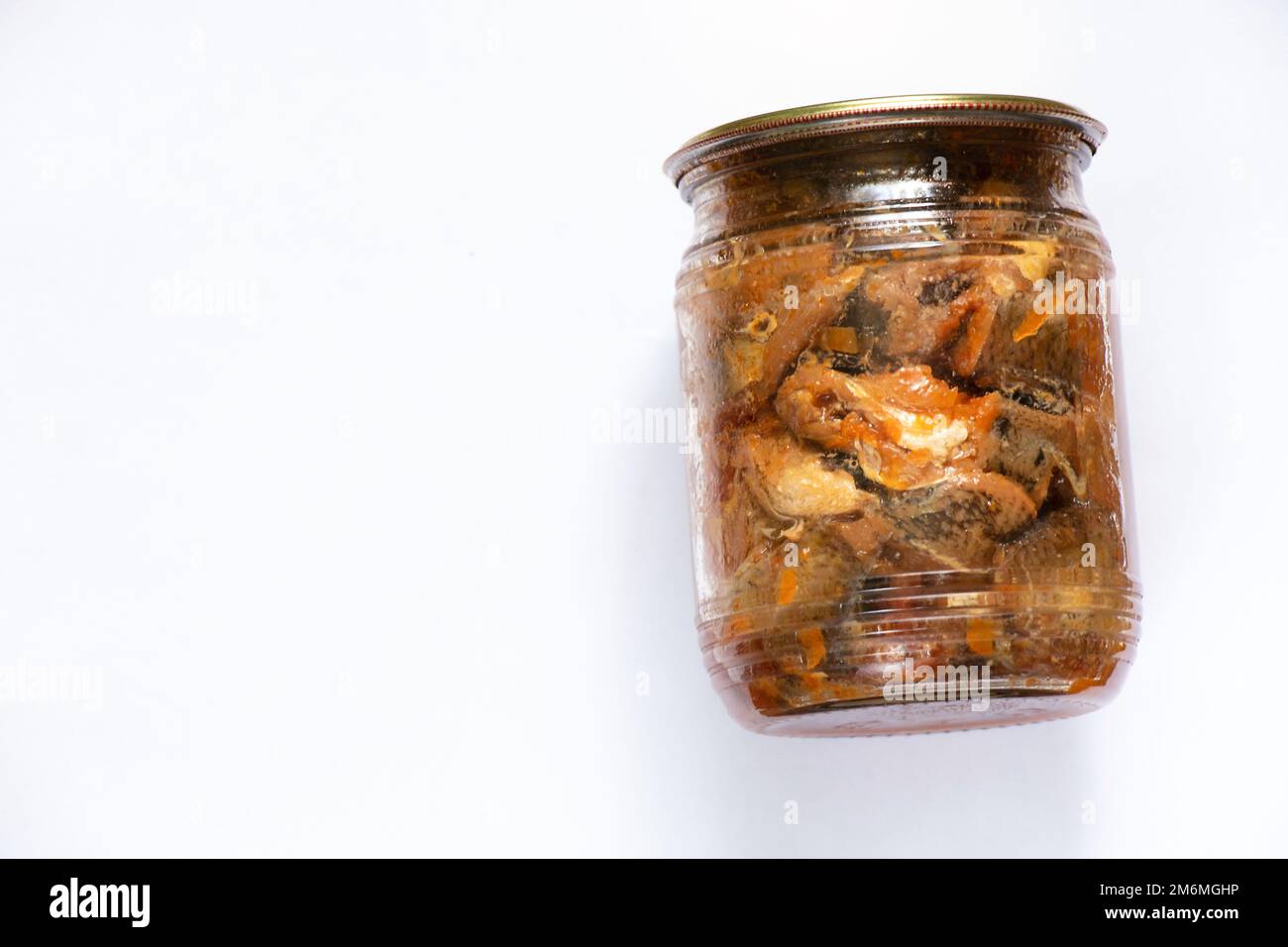 canned home fish in a glass jar on an isolated background Stock Photo ...
