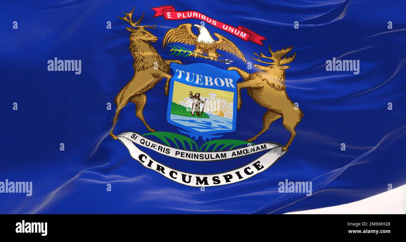 Flag state michigan waving in hi-res stock photography and images - Alamy