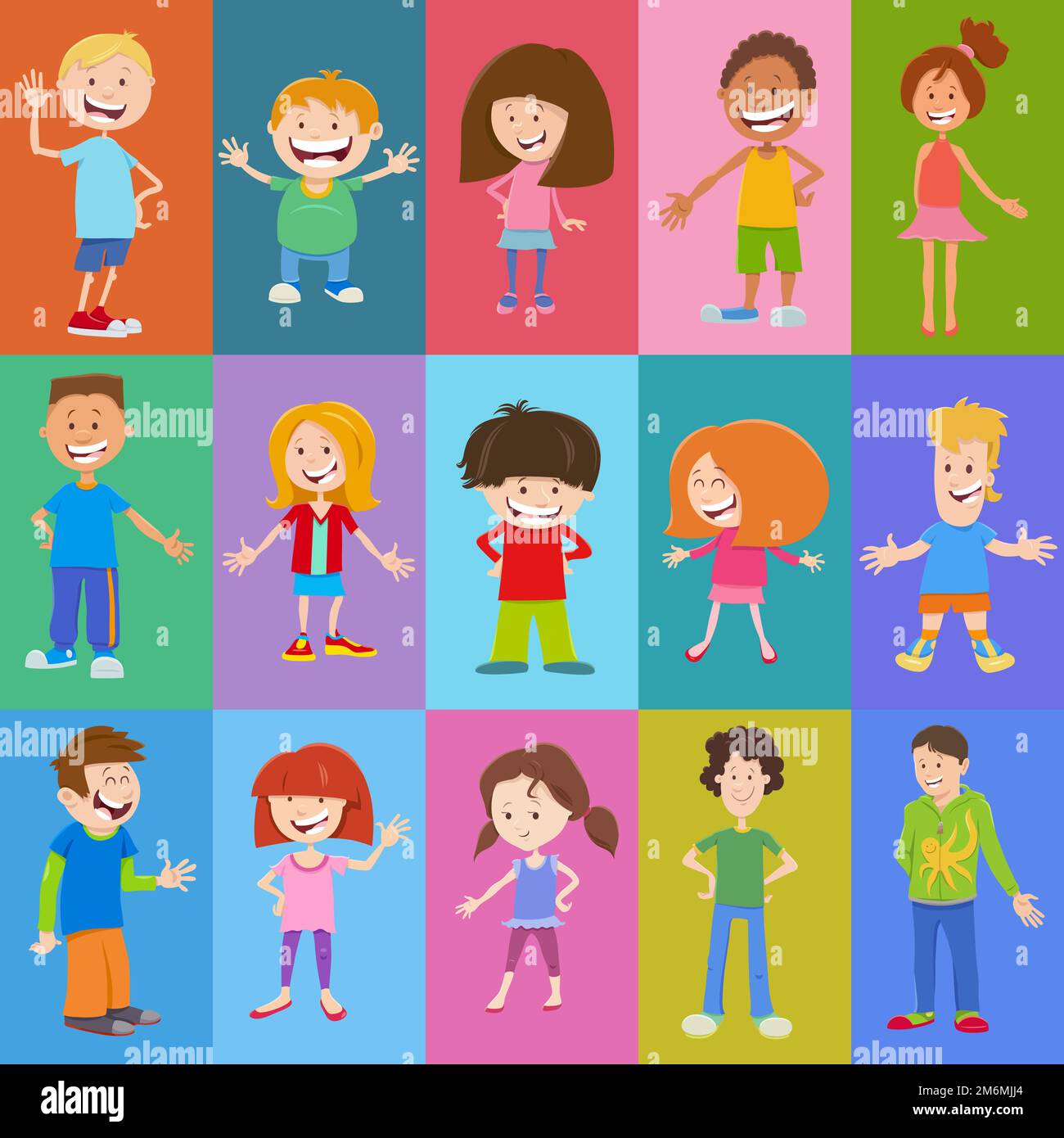 Pattern or background design with cartoon children Stock Photo - Alamy