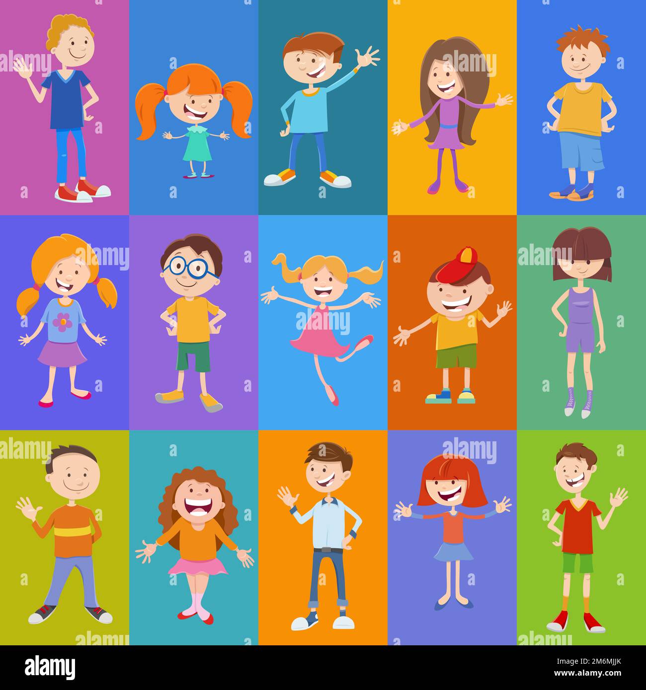Pattern or background design with cartoon children Stock Photo - Alamy