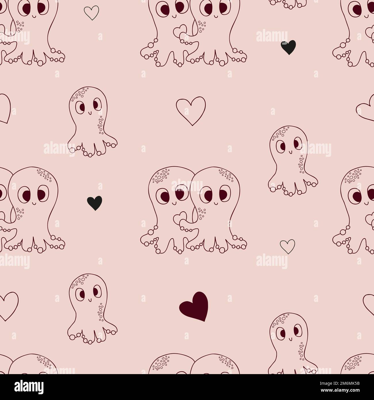 Romantic seamless pattern. Cute octopuses on light pink background with ...