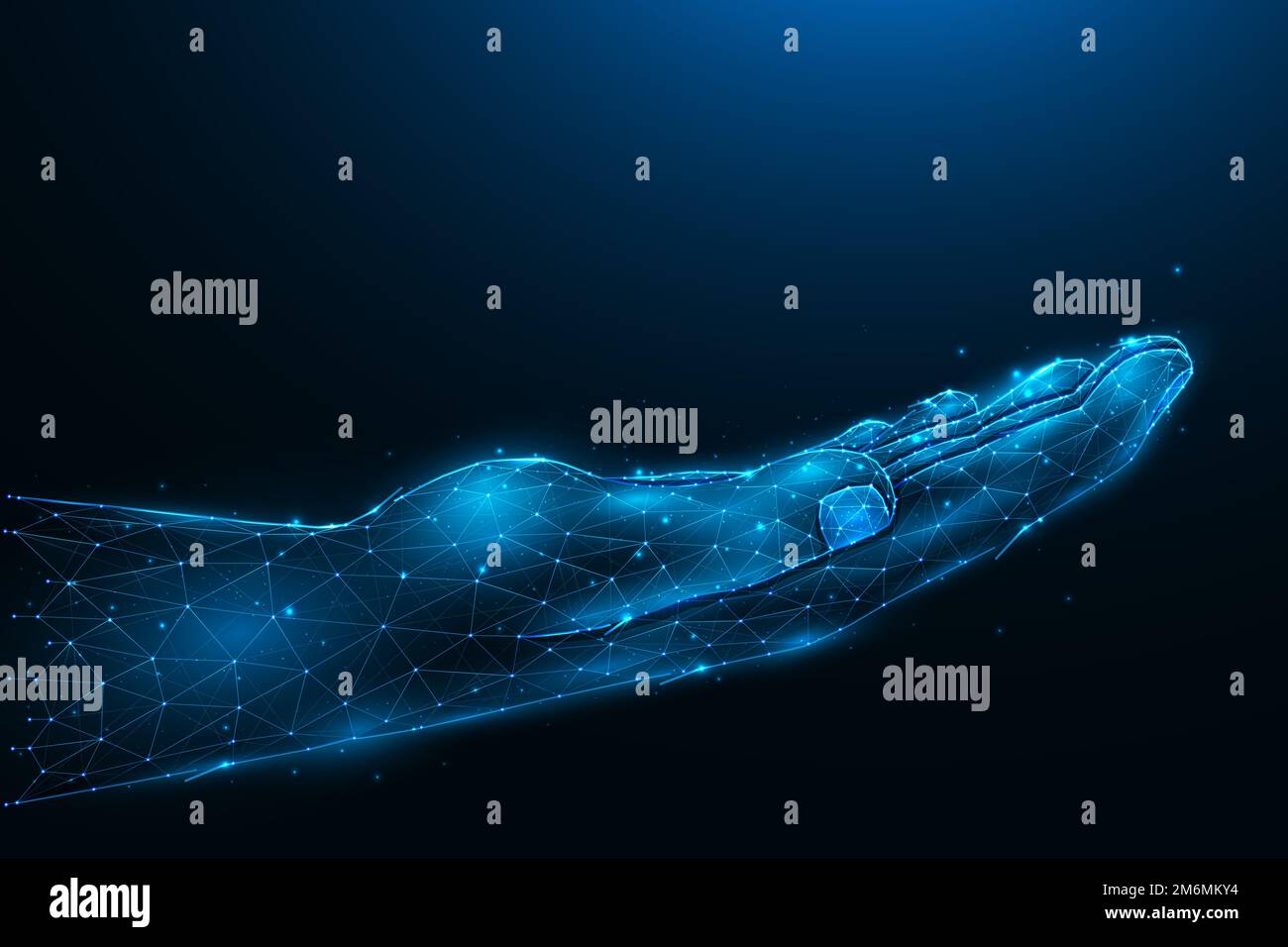 Vector polygonal illustration of the open palm of the hand raised up on ...