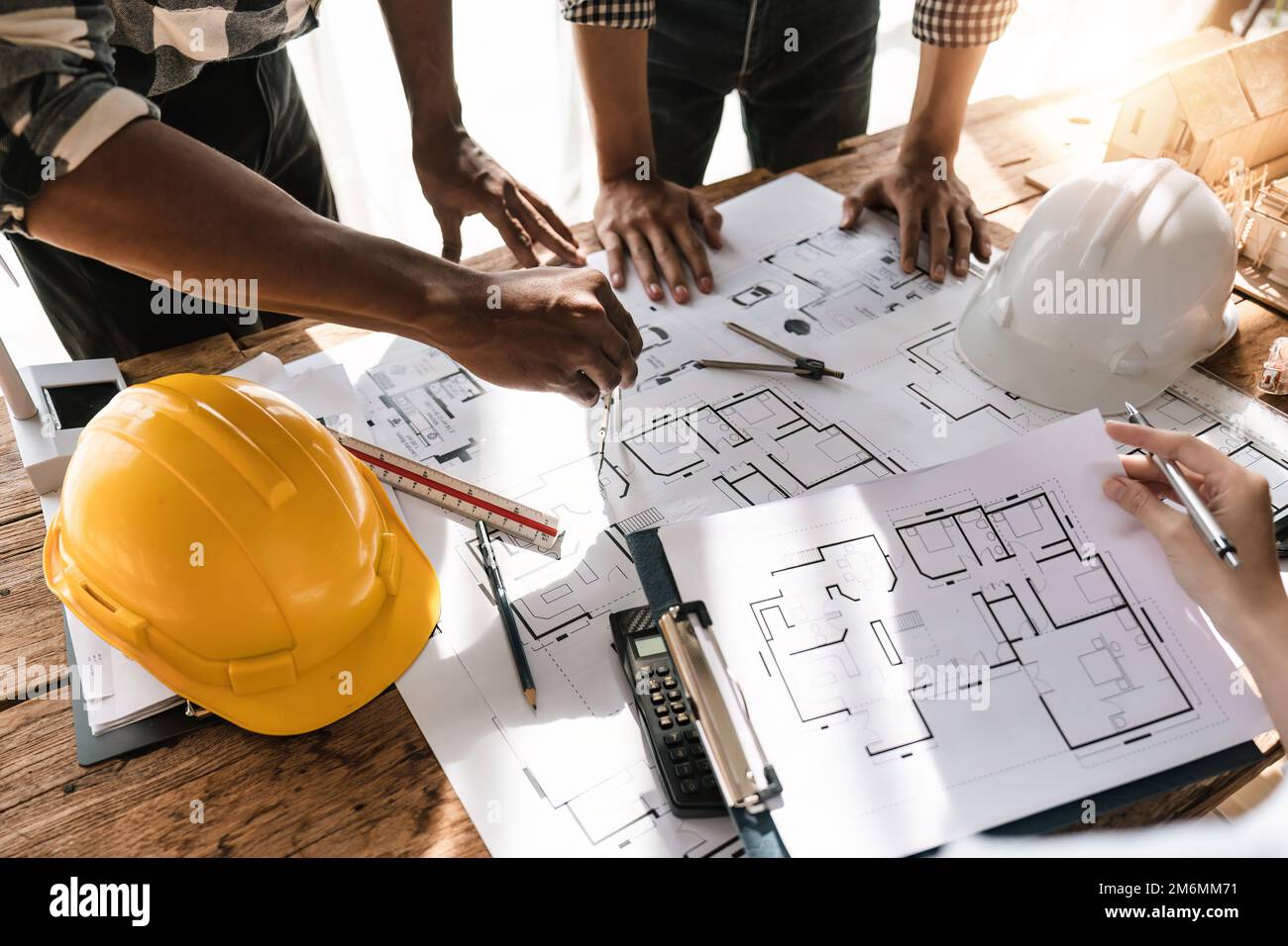 Professional Architect Designer Structural Engineer Team Colleagues Working Office Architects