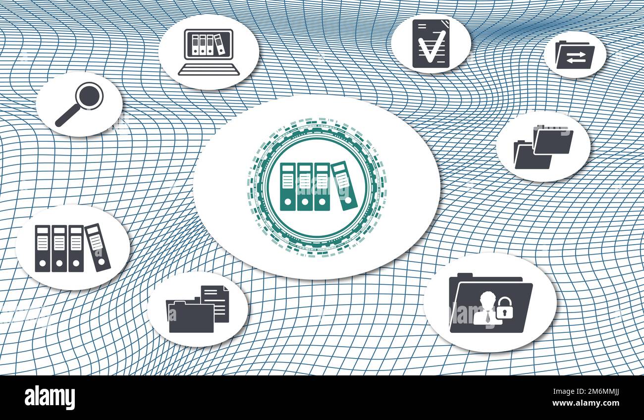 Concept of document management with icons on mesh network Stock Photo ...