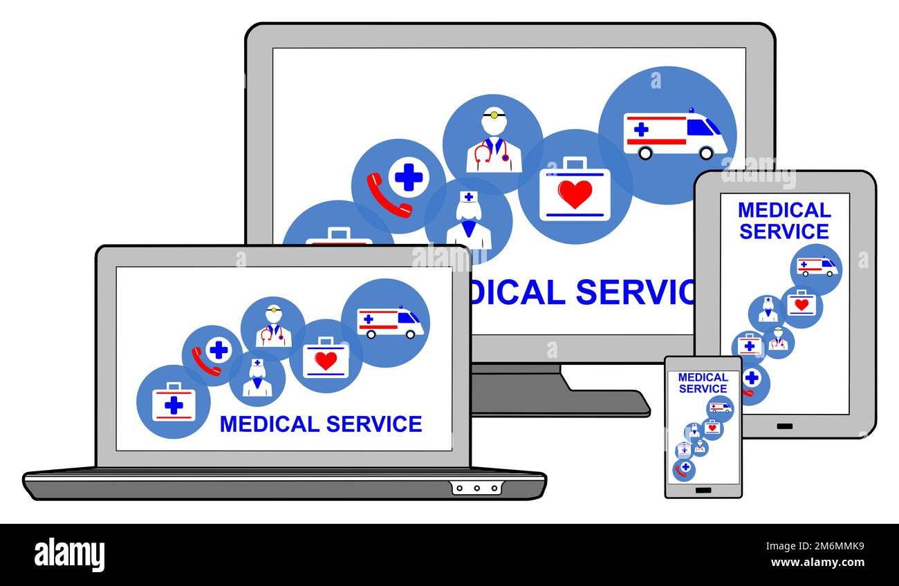 Medical service concept on different devices, isolated on white Stock ...