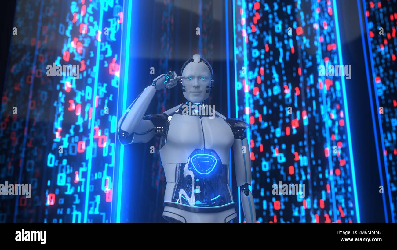 Thinking Humanoid Robot Data Block Stock Photo - Alamy